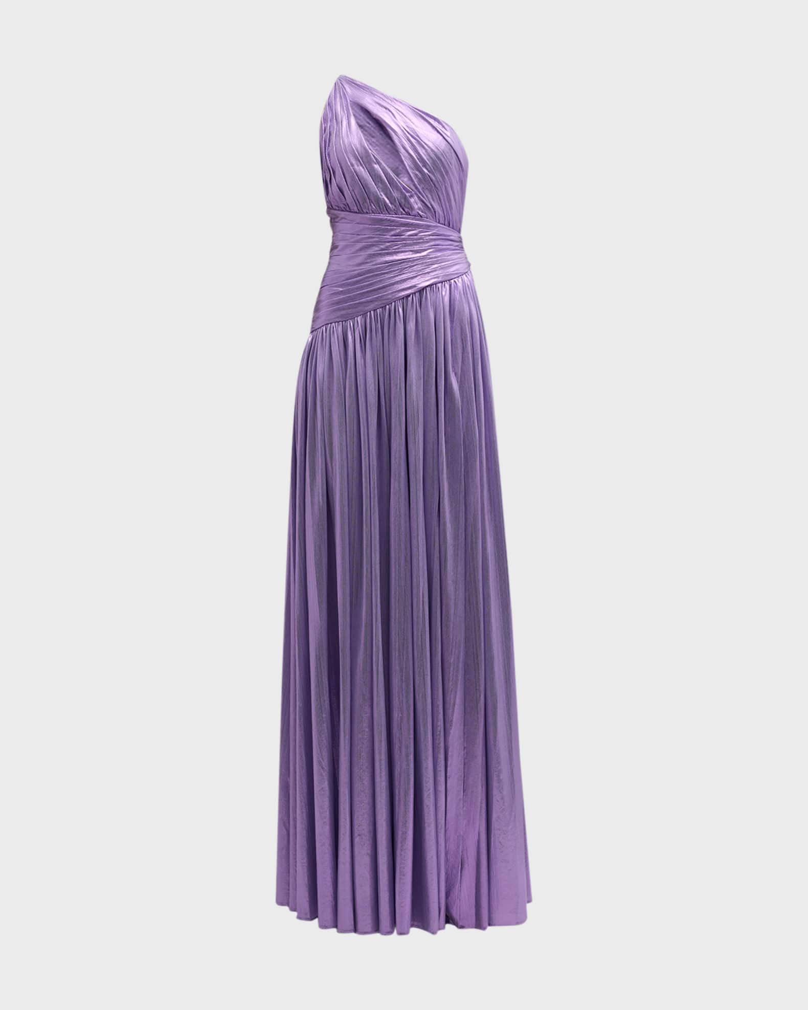 Retrofete Dara Pleated Metallic One-Shoulder Maxi Dress | Neiman Marcus