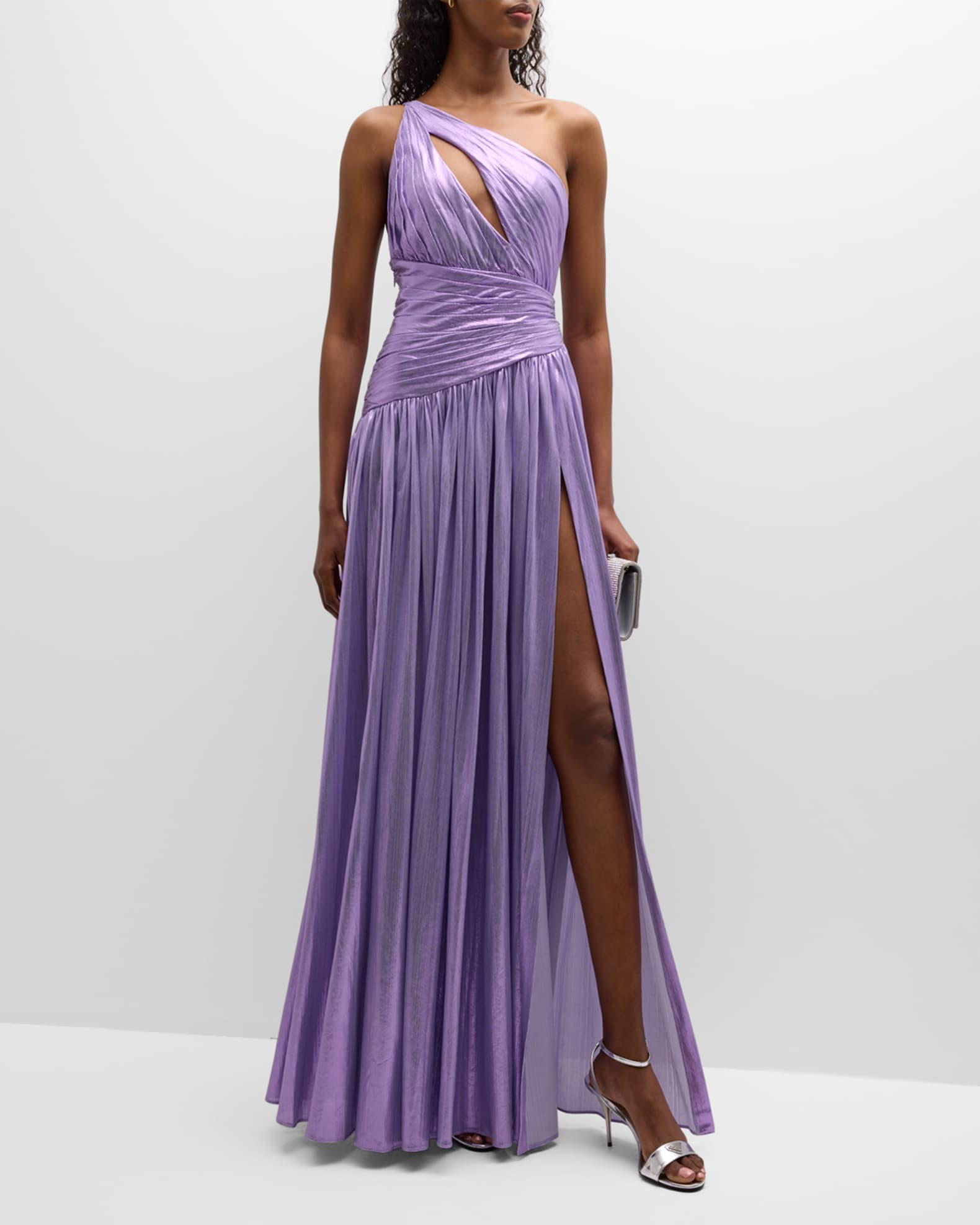 Retrofete Dara Pleated Metallic One-Shoulder Maxi Dress | Neiman Marcus