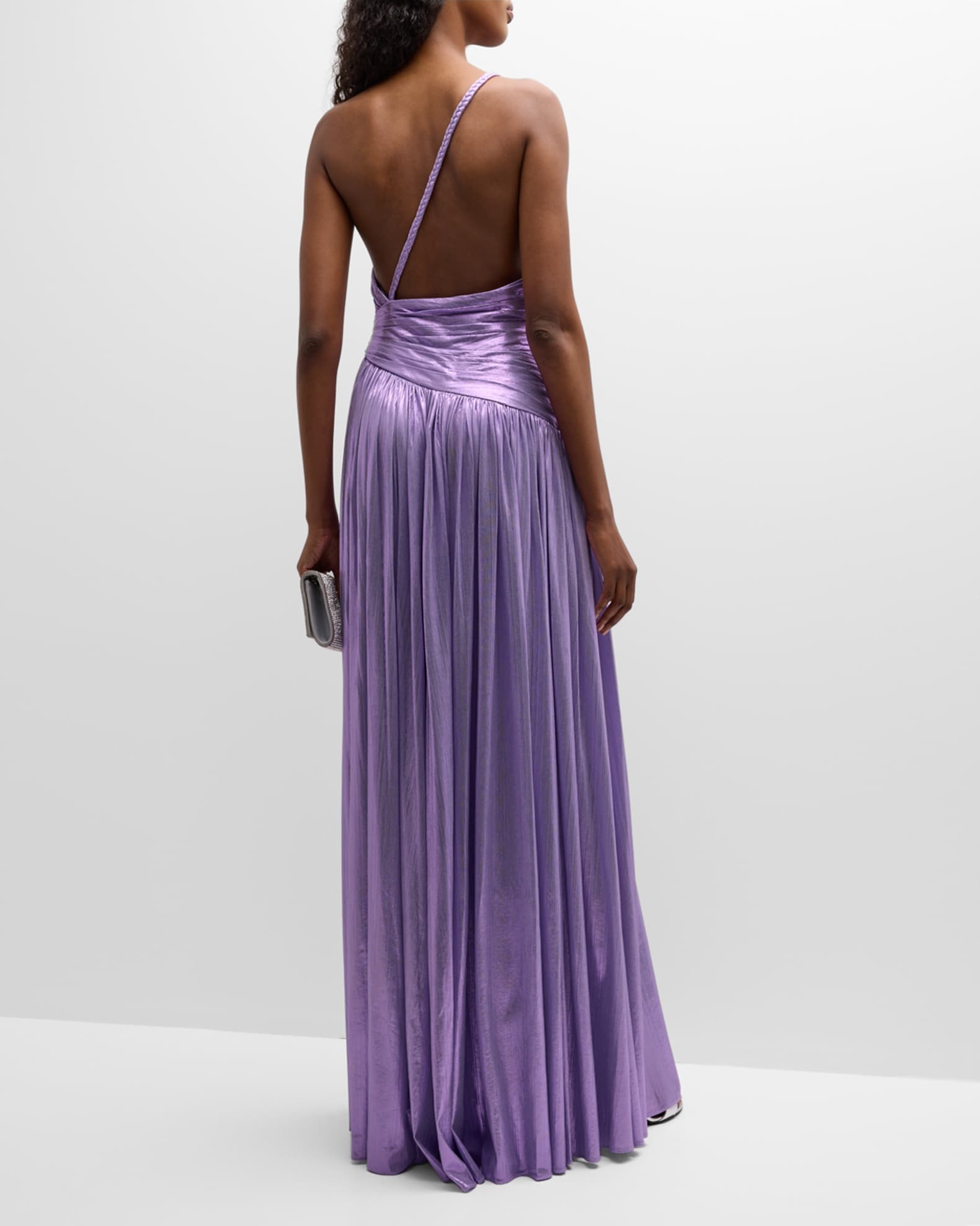 Retrofete Dara Pleated Metallic One-Shoulder Maxi Dress | Neiman Marcus