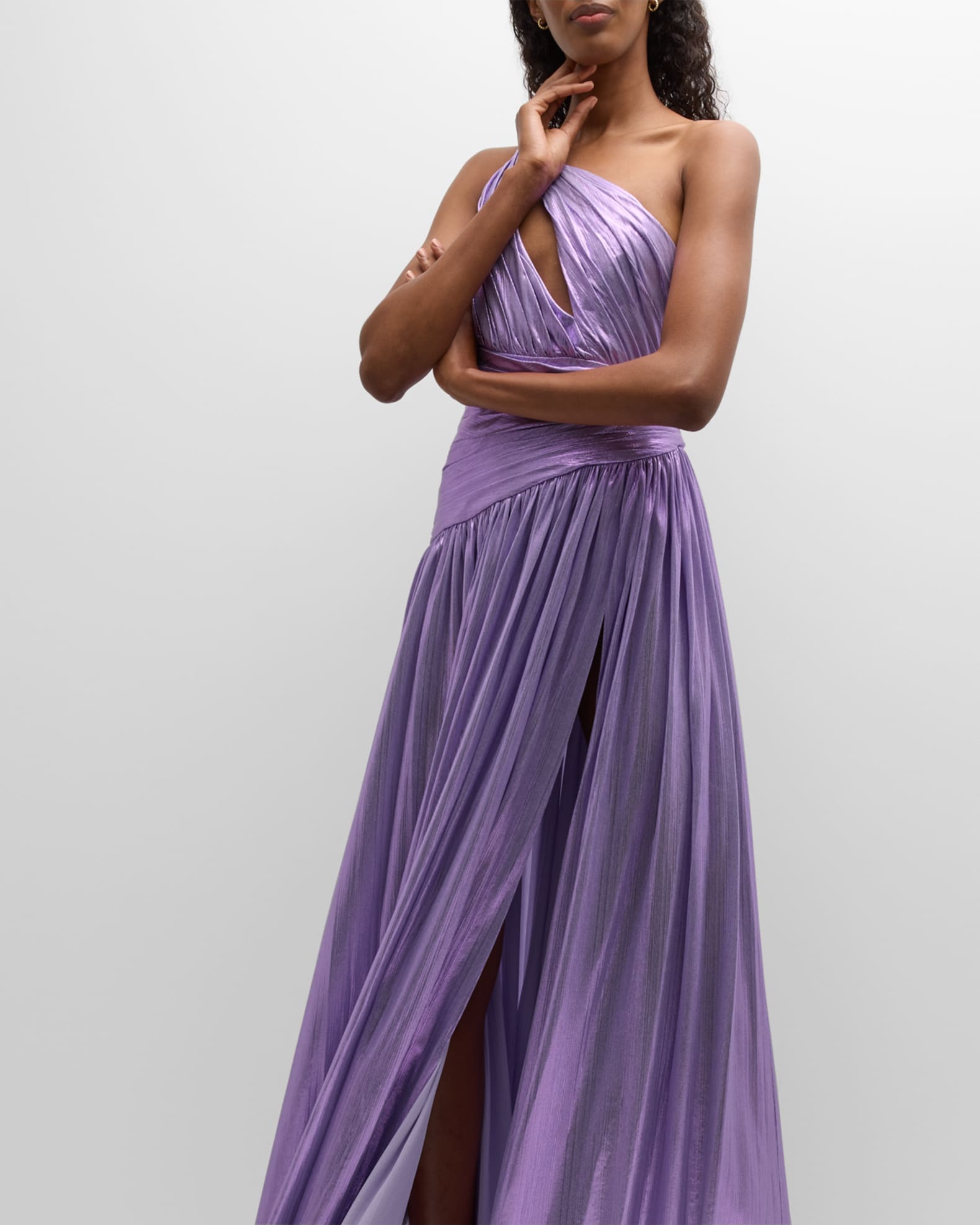 Retrofete Dara Pleated Metallic One-Shoulder Maxi Dress | Neiman Marcus