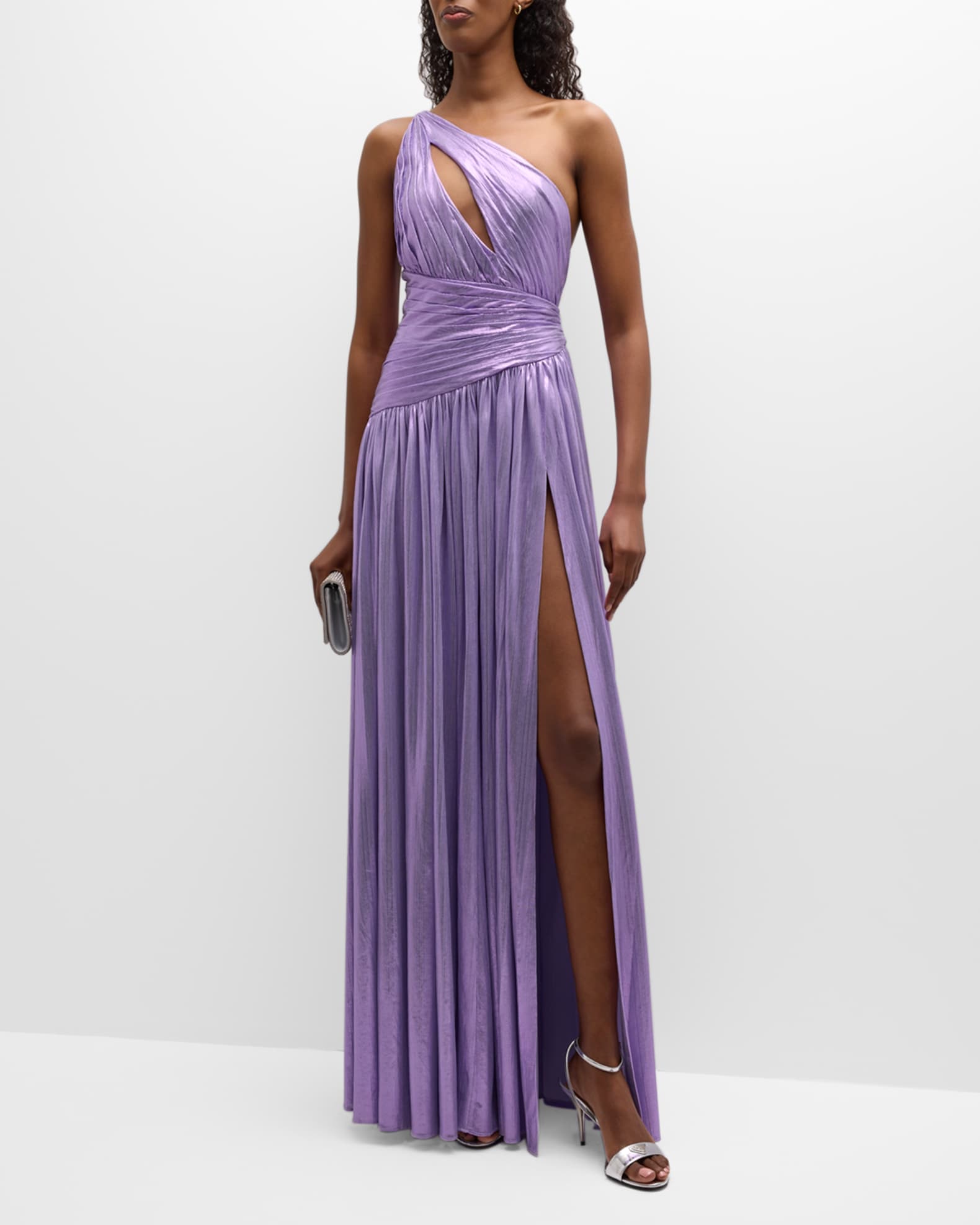 Retrofete Dara Pleated Metallic One-Shoulder Maxi Dress | Neiman Marcus