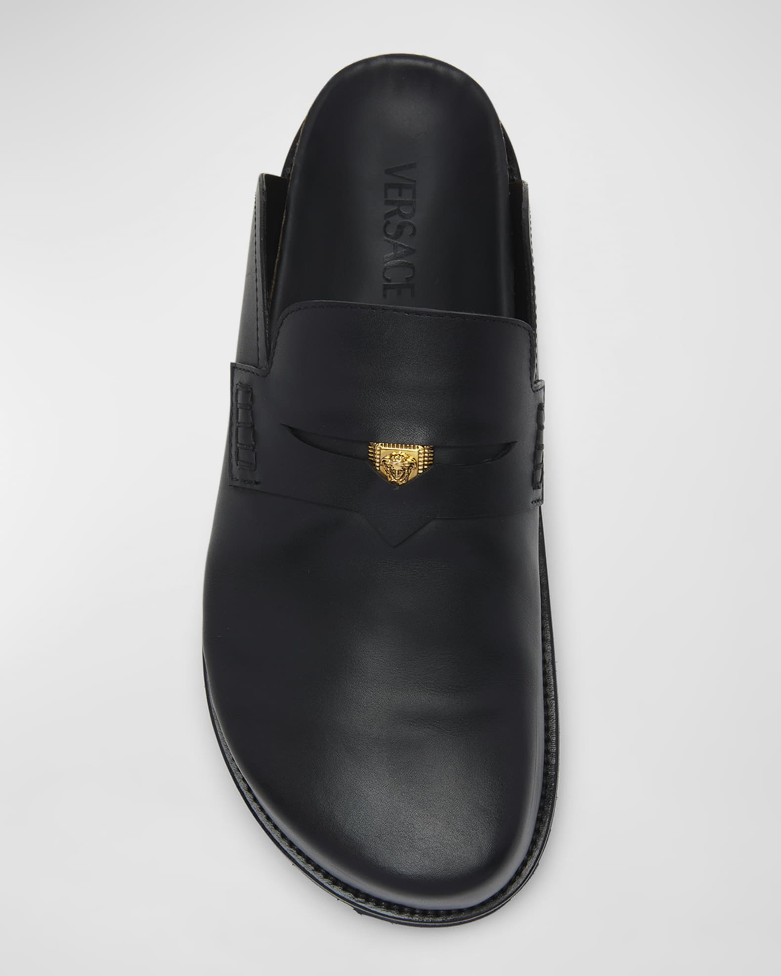 Versace Men's Medusa Leather Mules | Neiman Marcus