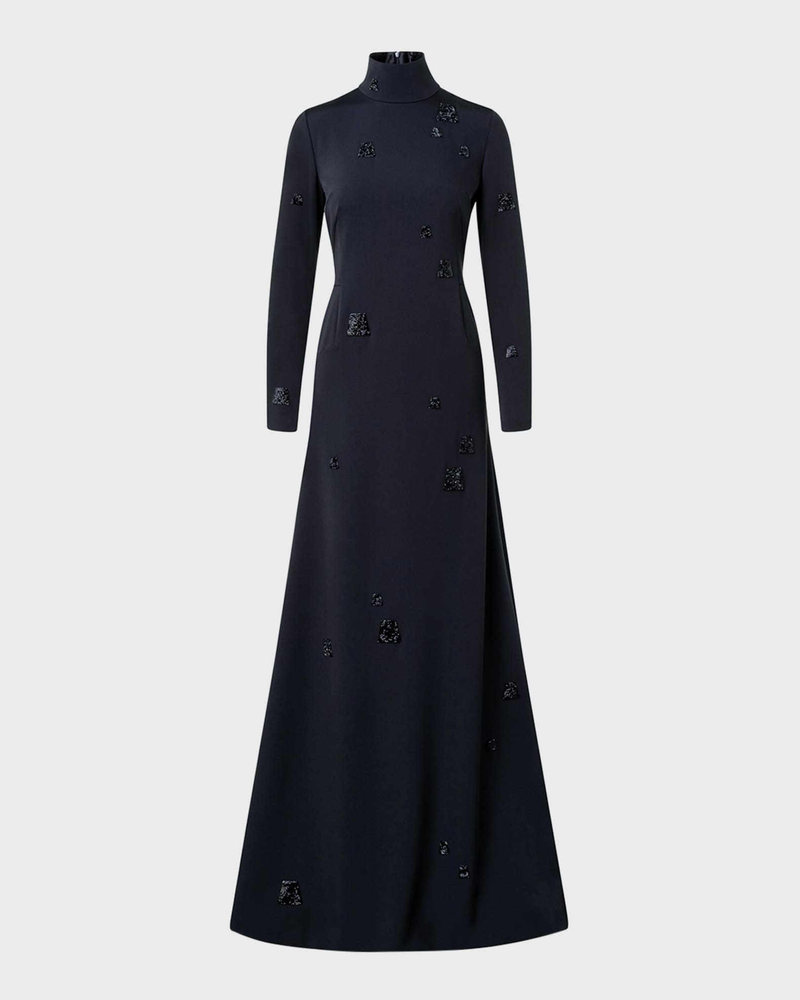 Akris Embellished Long-Sleeve Godet-Back Gown | Neiman Marcus