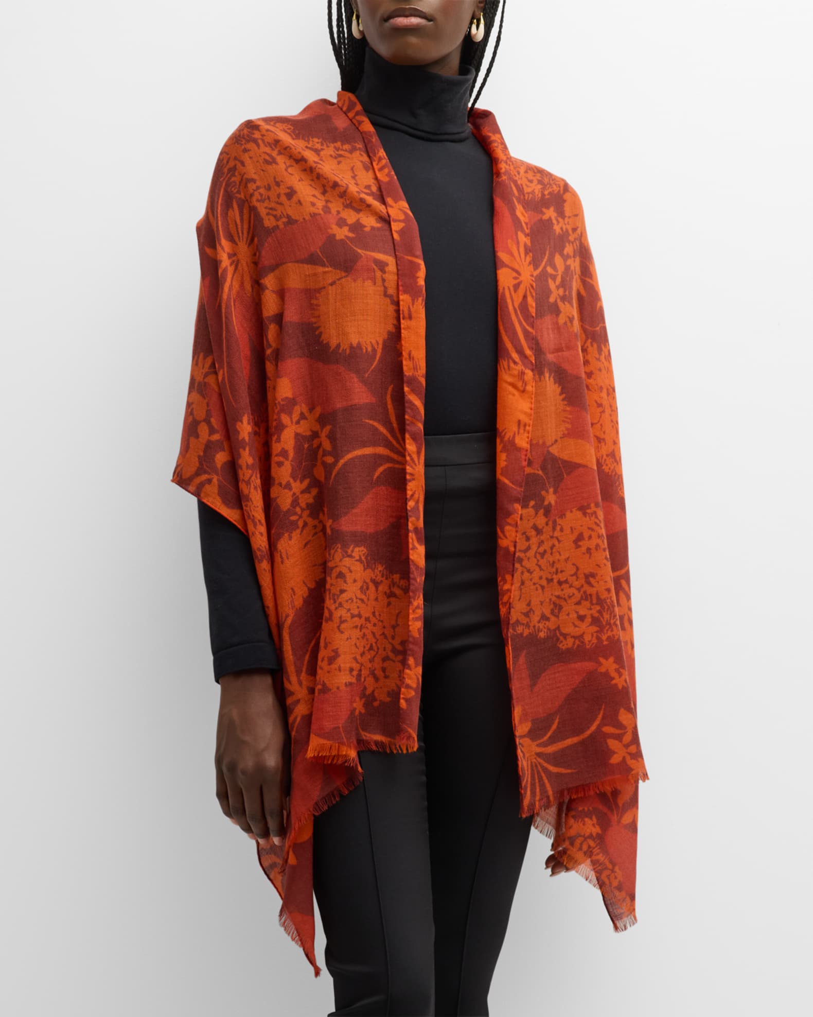 Akris Abraham Flower Printed Cashmere & Silk Scarf | Neiman Marcus