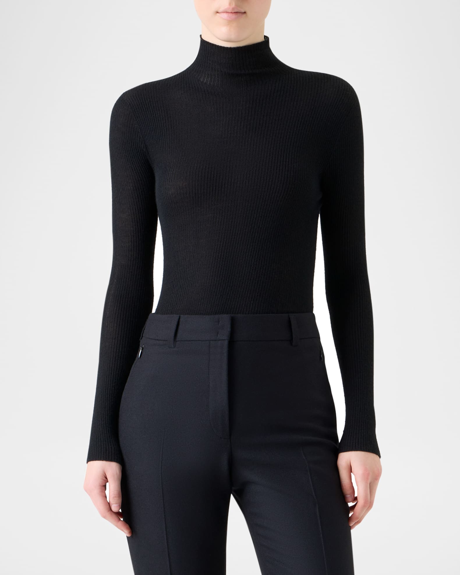 Akris Cashmere-Silk Fine Ribbed Knit Pullover | Neiman Marcus