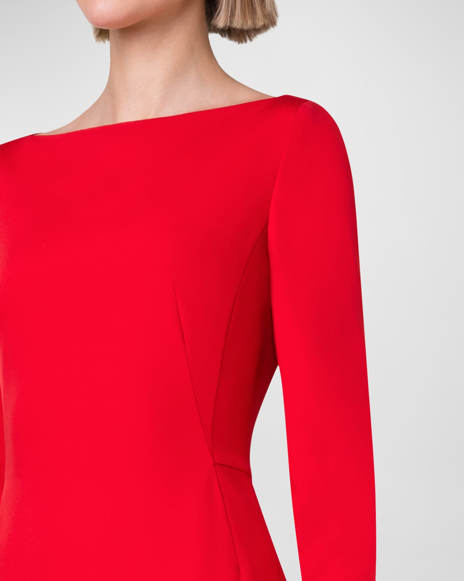 Akris Red Long-Sleeve Godet Back Gown | Neiman Marcus