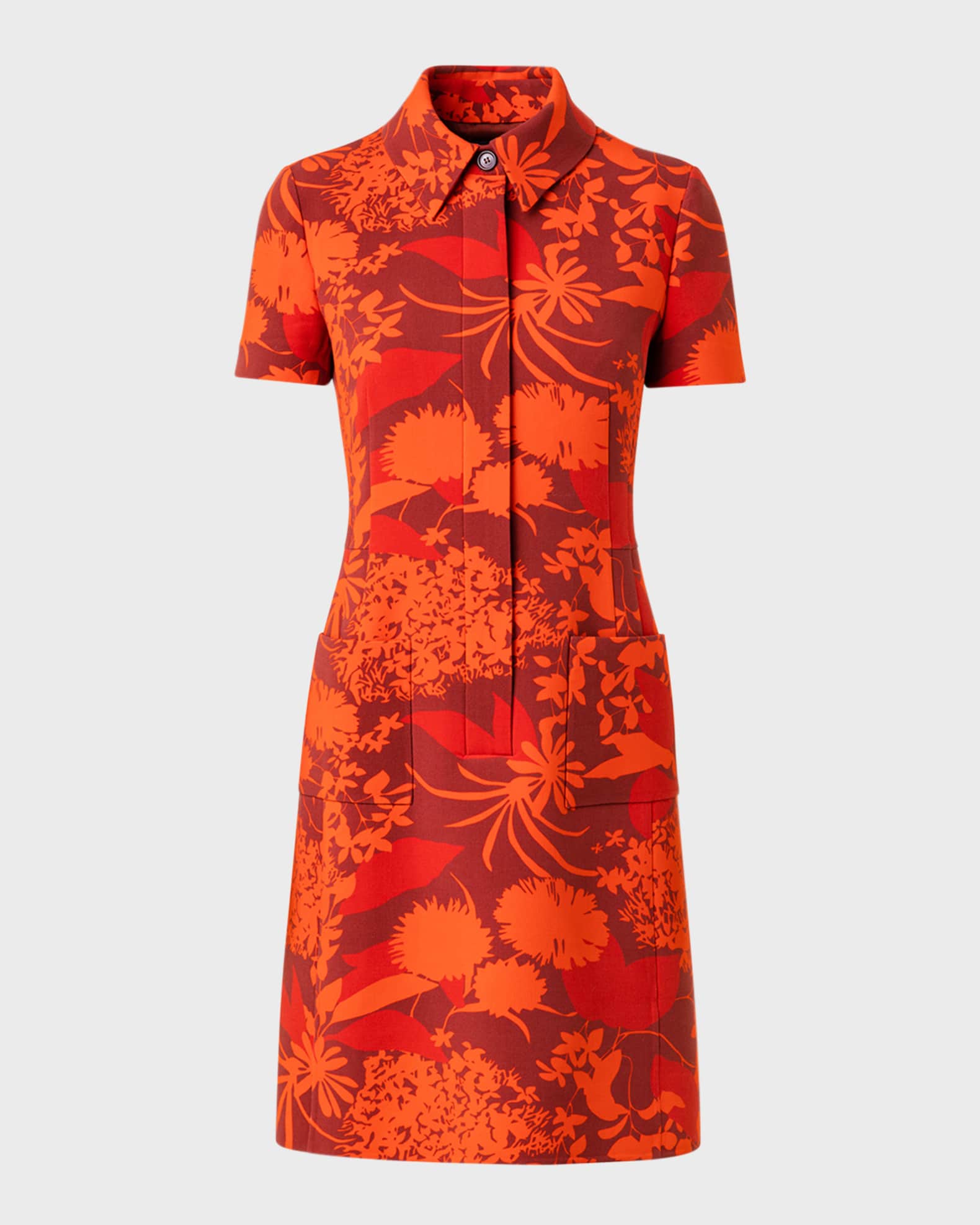 Akris Abraham Flower Print Wool Shirtdress | Neiman Marcus