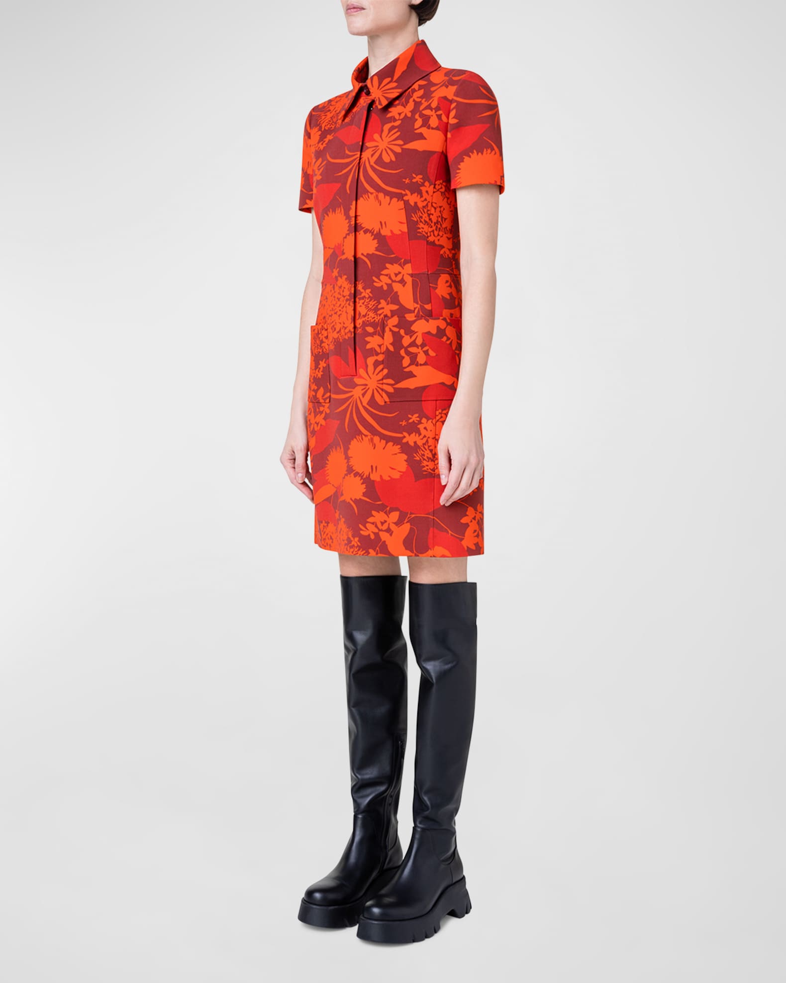 Akris Abraham Flower Print Wool Shirtdress | Neiman Marcus