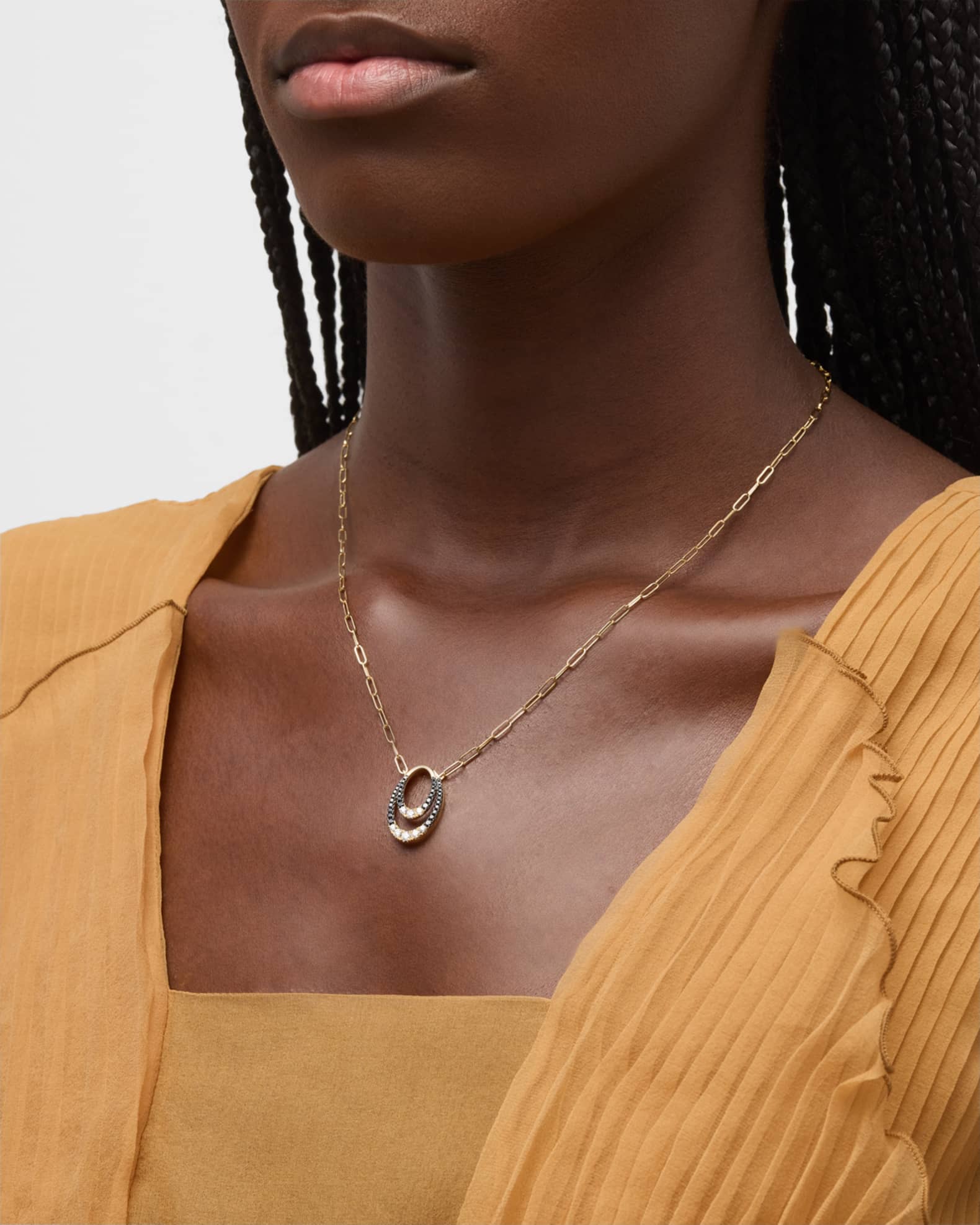 Frederic Sage 18K Yellow Gold Double Vertical Oval Necklace with Black ...