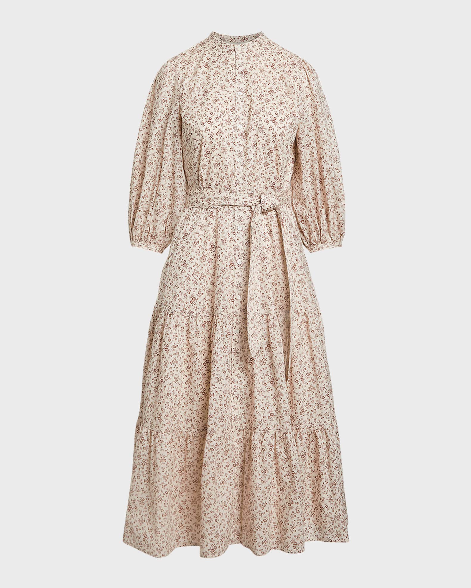 Polo Ralph Lauren Belted Floral Cotton Tiered Midi Dress | Neiman Marcus