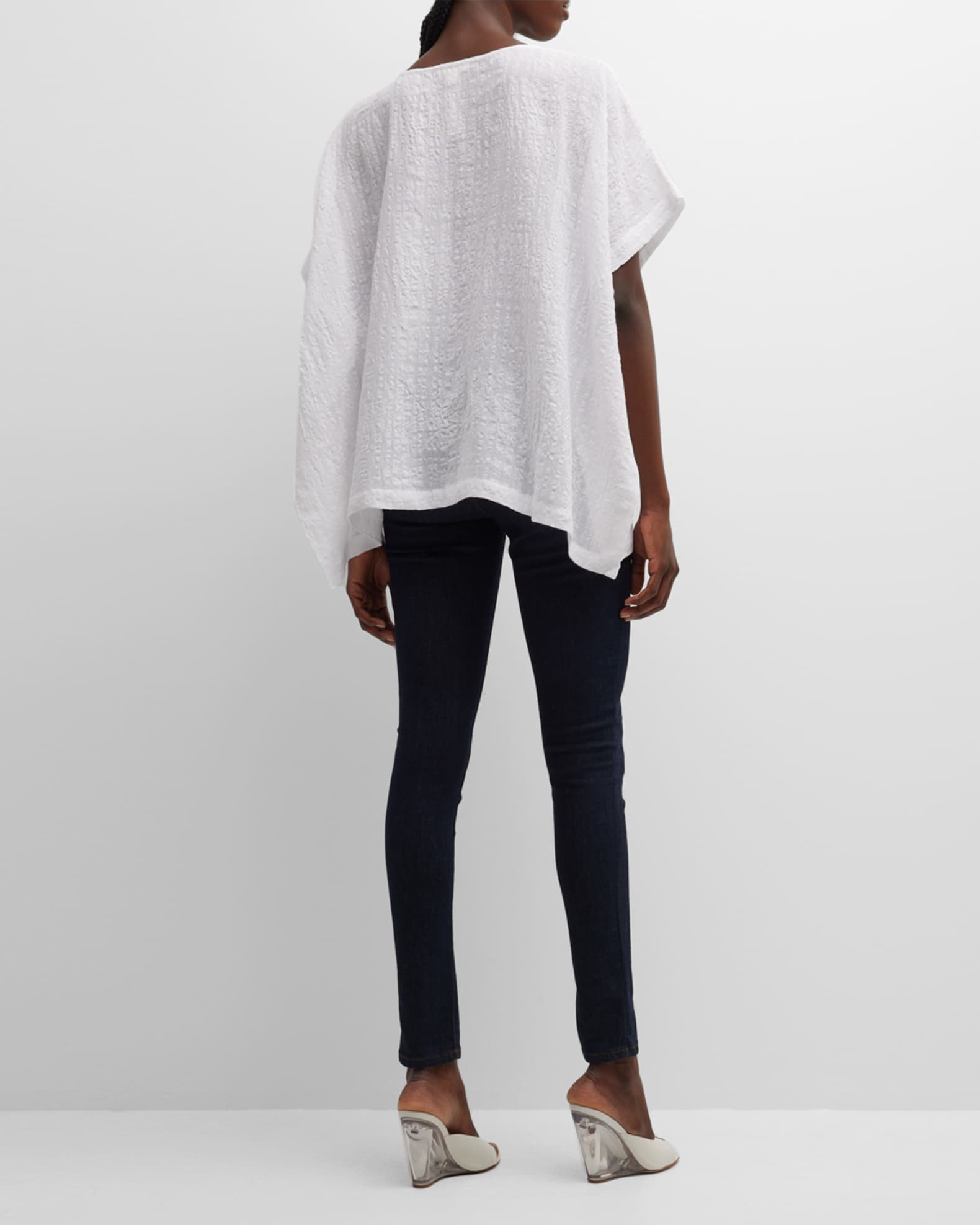 Eileen Fisher Short-Sleeve Sheer Plaid Poncho | Neiman Marcus