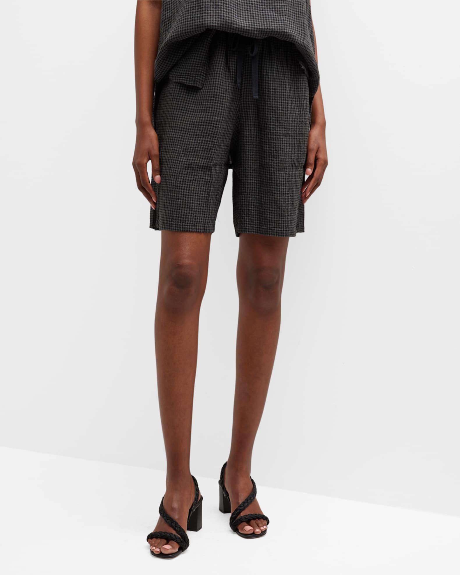 Eileen Fisher Puckered Check Bermuda Shorts | Neiman Marcus