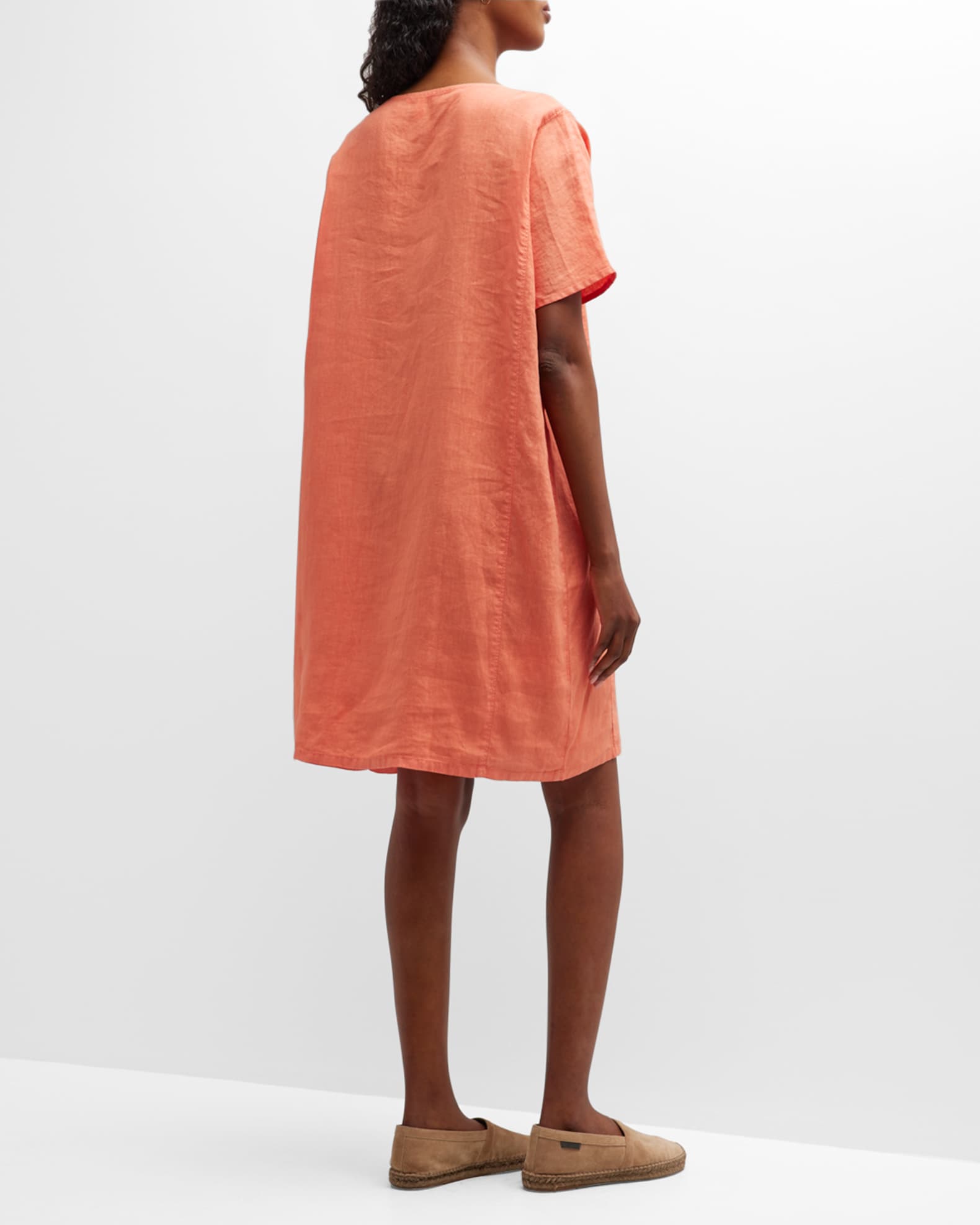 Eileen Fisher Short-Sleeve Garment-Dyed Linen Midi Dress | Neiman Marcus