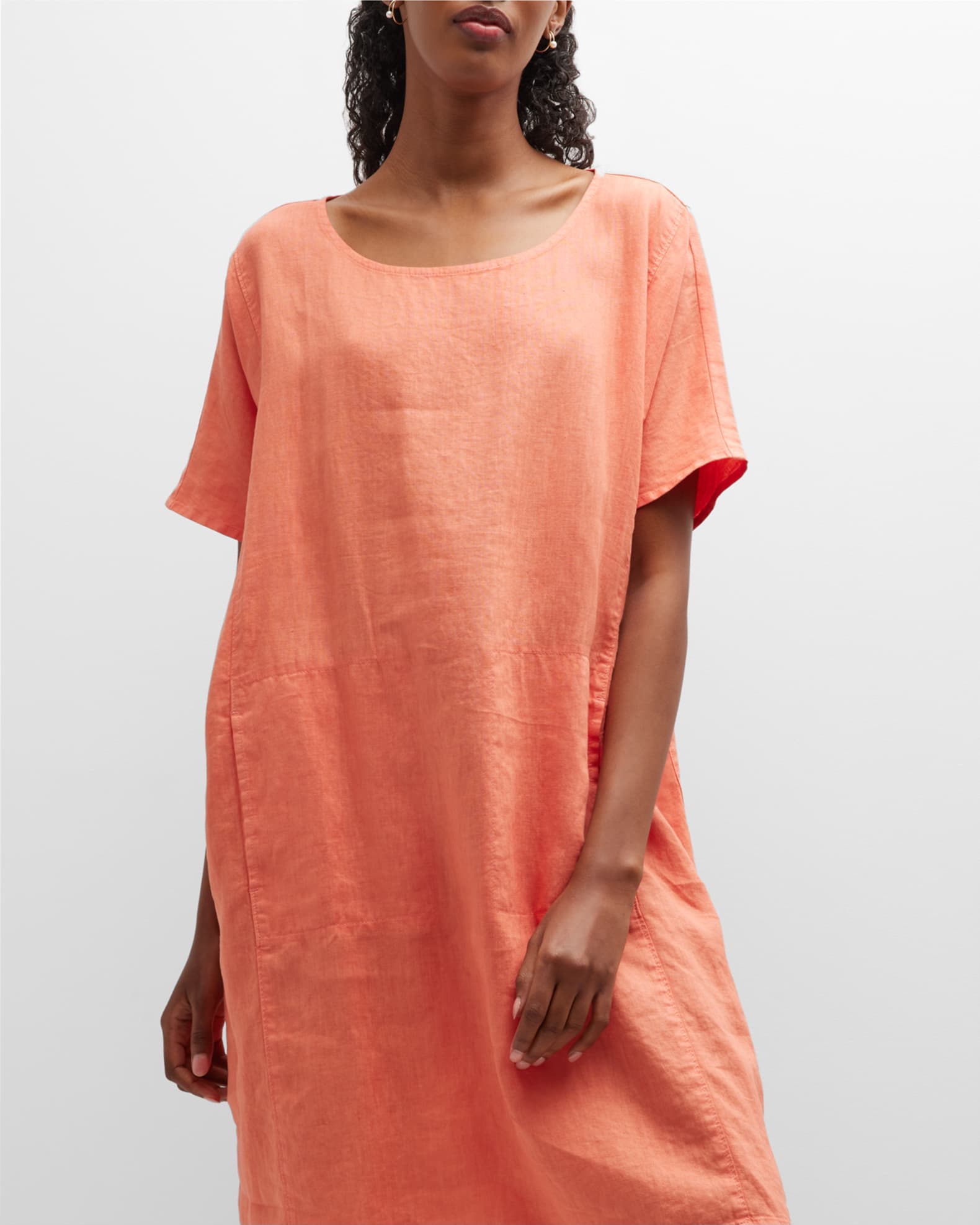 Eileen Fisher Short-Sleeve Garment-Dyed Linen Midi Dress | Neiman Marcus