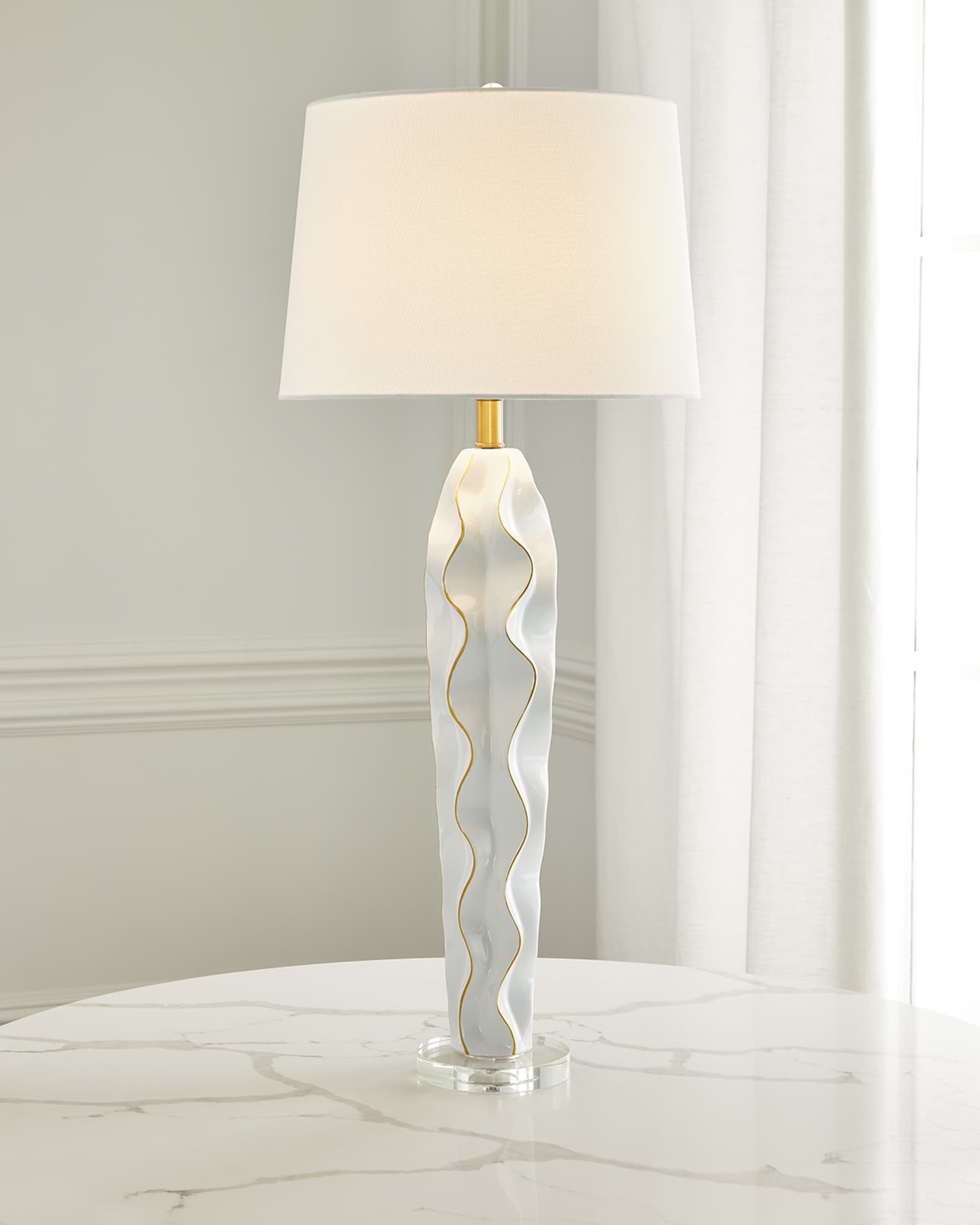 Old World Design Celadon Hannah Ceramic Wave Lamp | Neiman Marcus