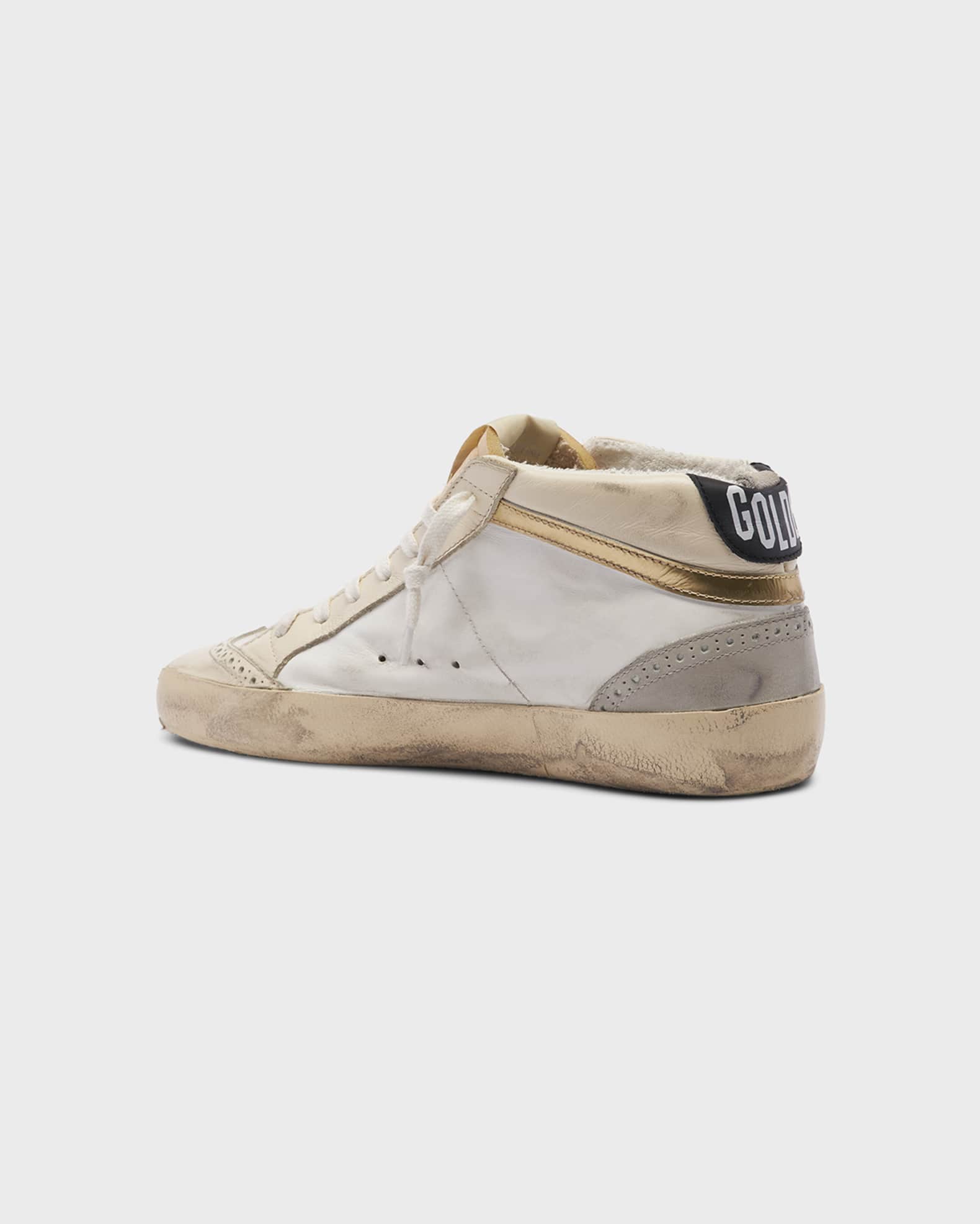 Golden Goose Mid Star Mixed Leather Wing-Tip Sneakers | Neiman Marcus