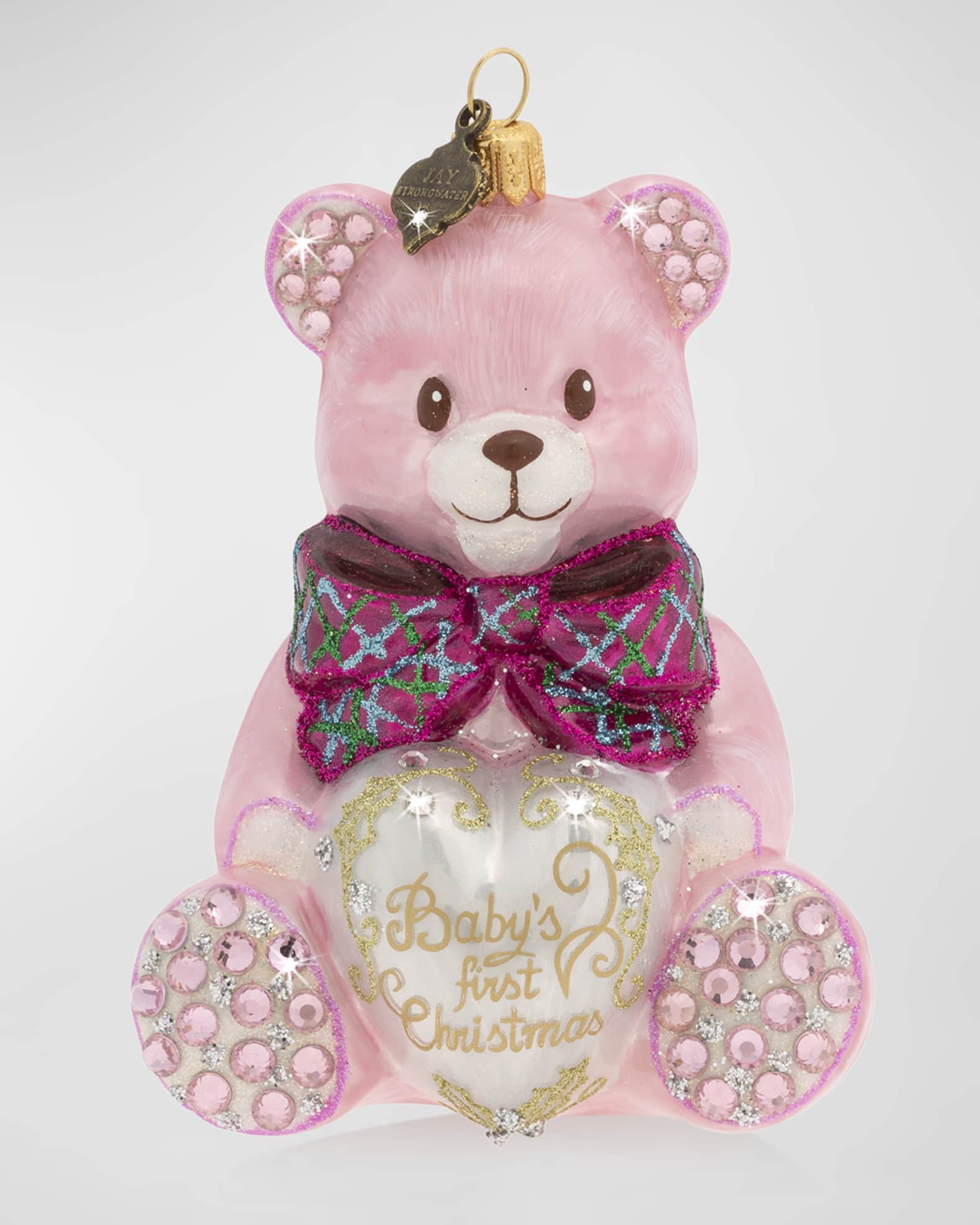 Jay Strongwater Baby's First Christmas Pink Teddy Glass Christmas ...