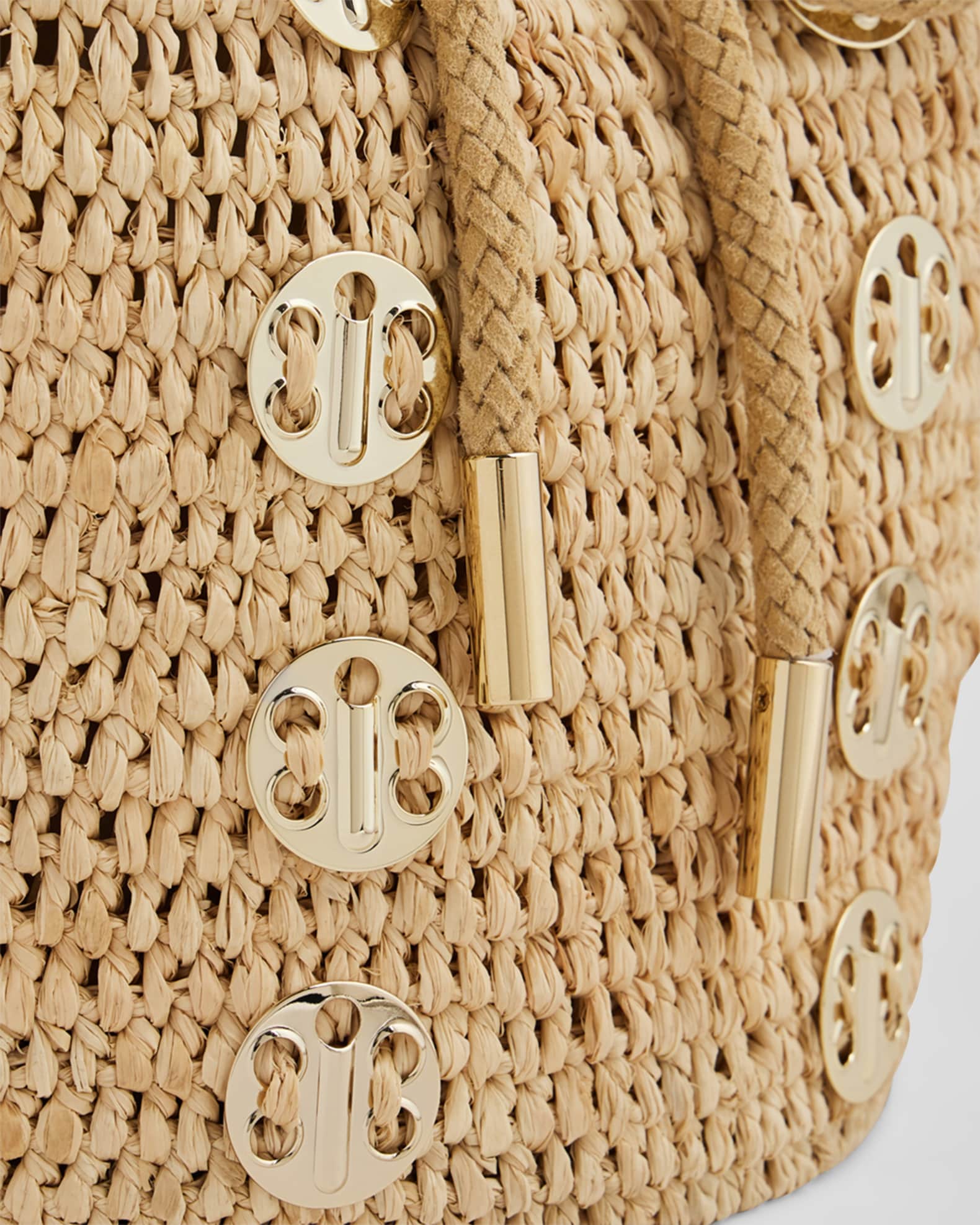 Rabanne Disc Raffia Bucket Bag | Neiman Marcus