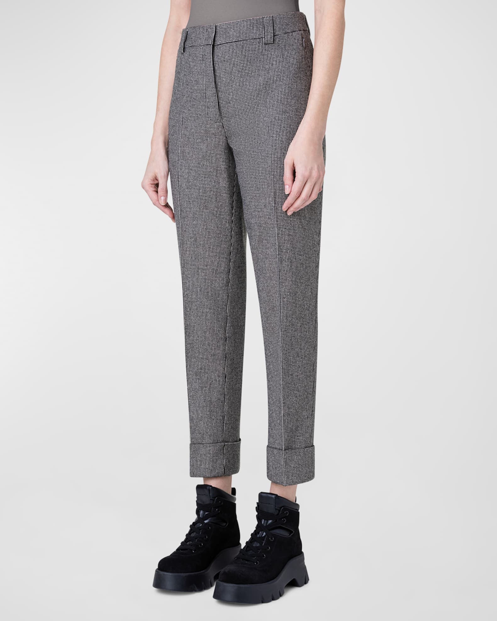 Akris Maxima Cashmere Conical-Leg Roll-Cuff Ankle Pants | Neiman Marcus