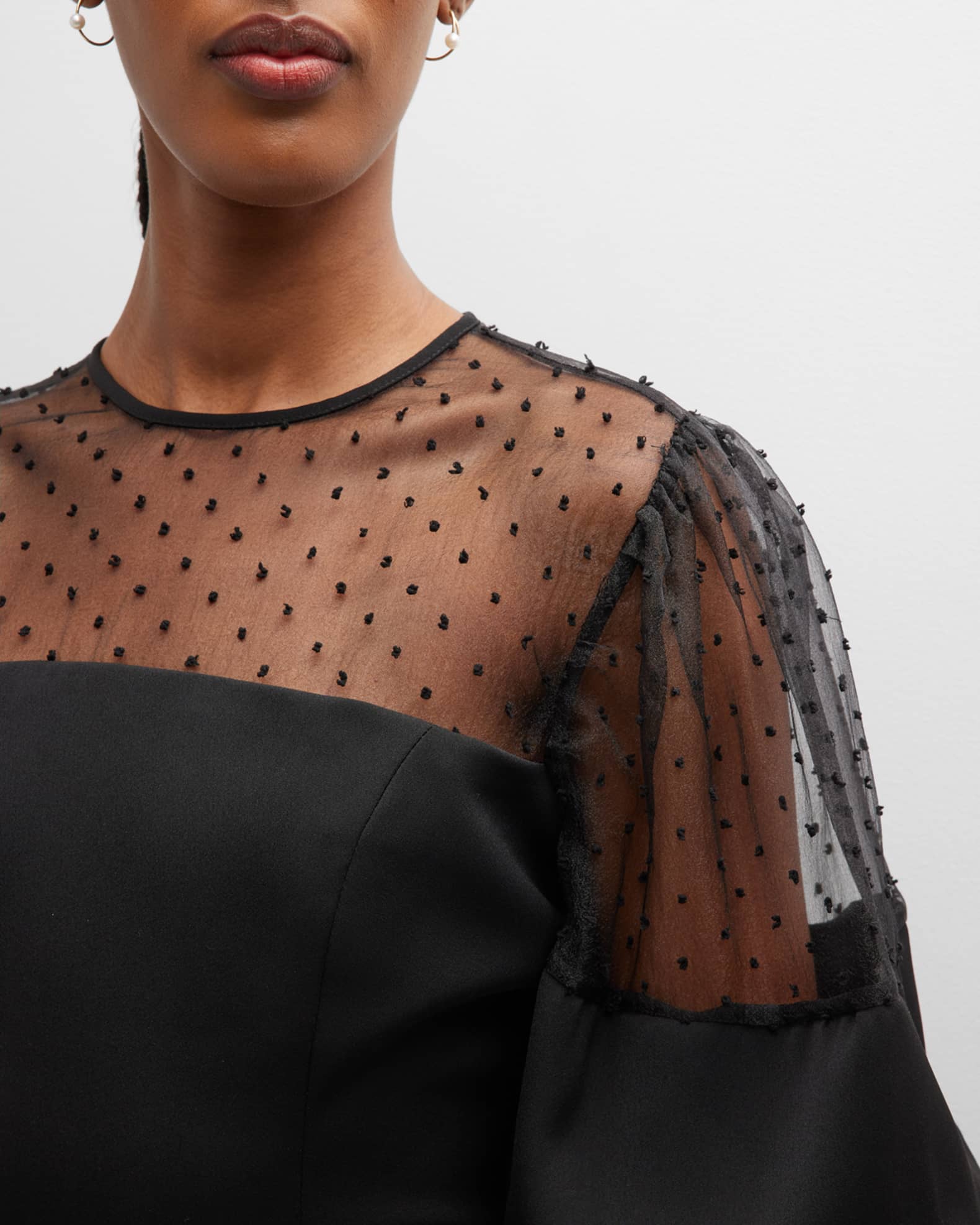 Black Halo Regina Tiered Illusion A-Line Midi Dress | Neiman Marcus