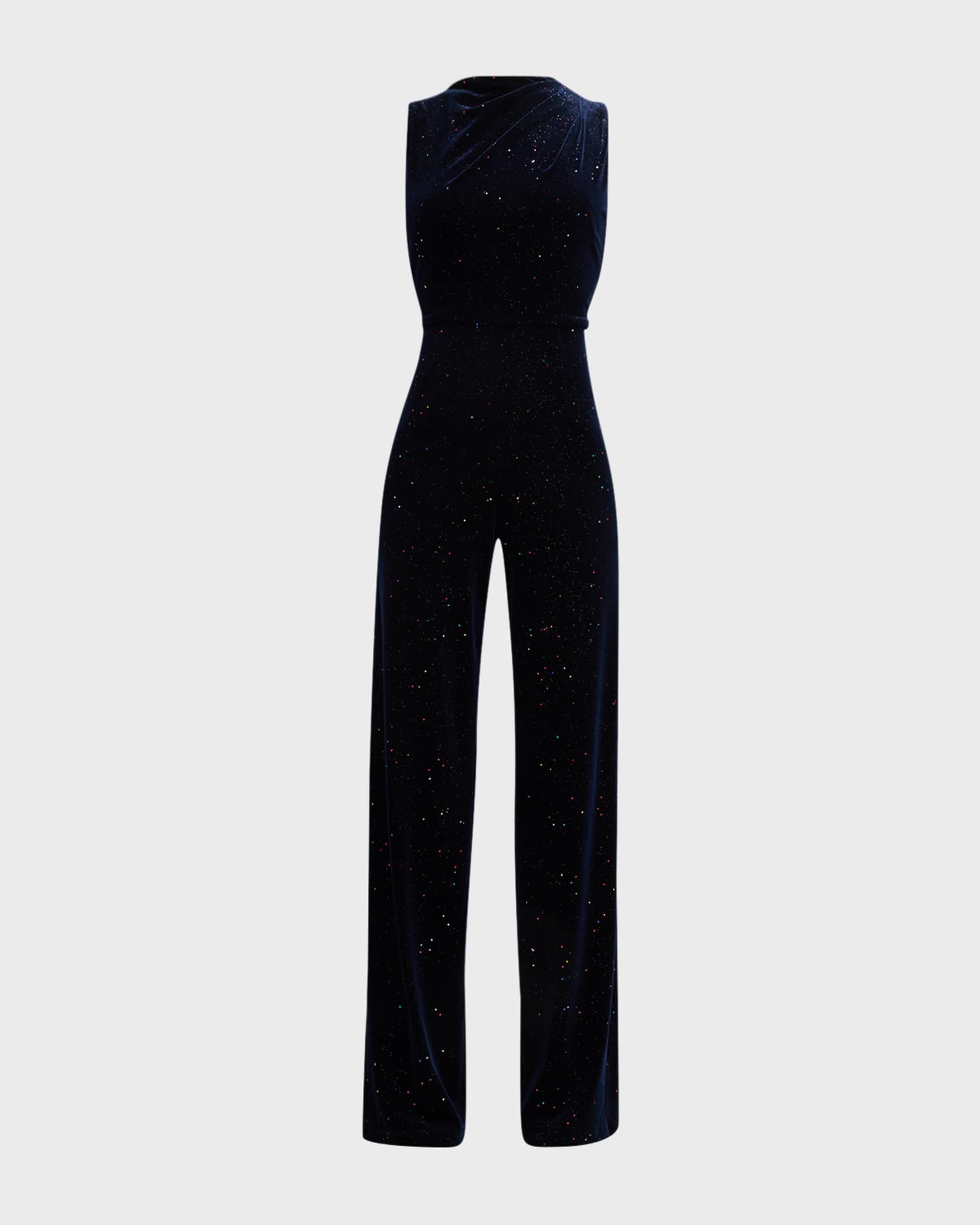 Black Halo Corrine Mock-Neck Glitter Velvet Jumpsuit | Neiman Marcus