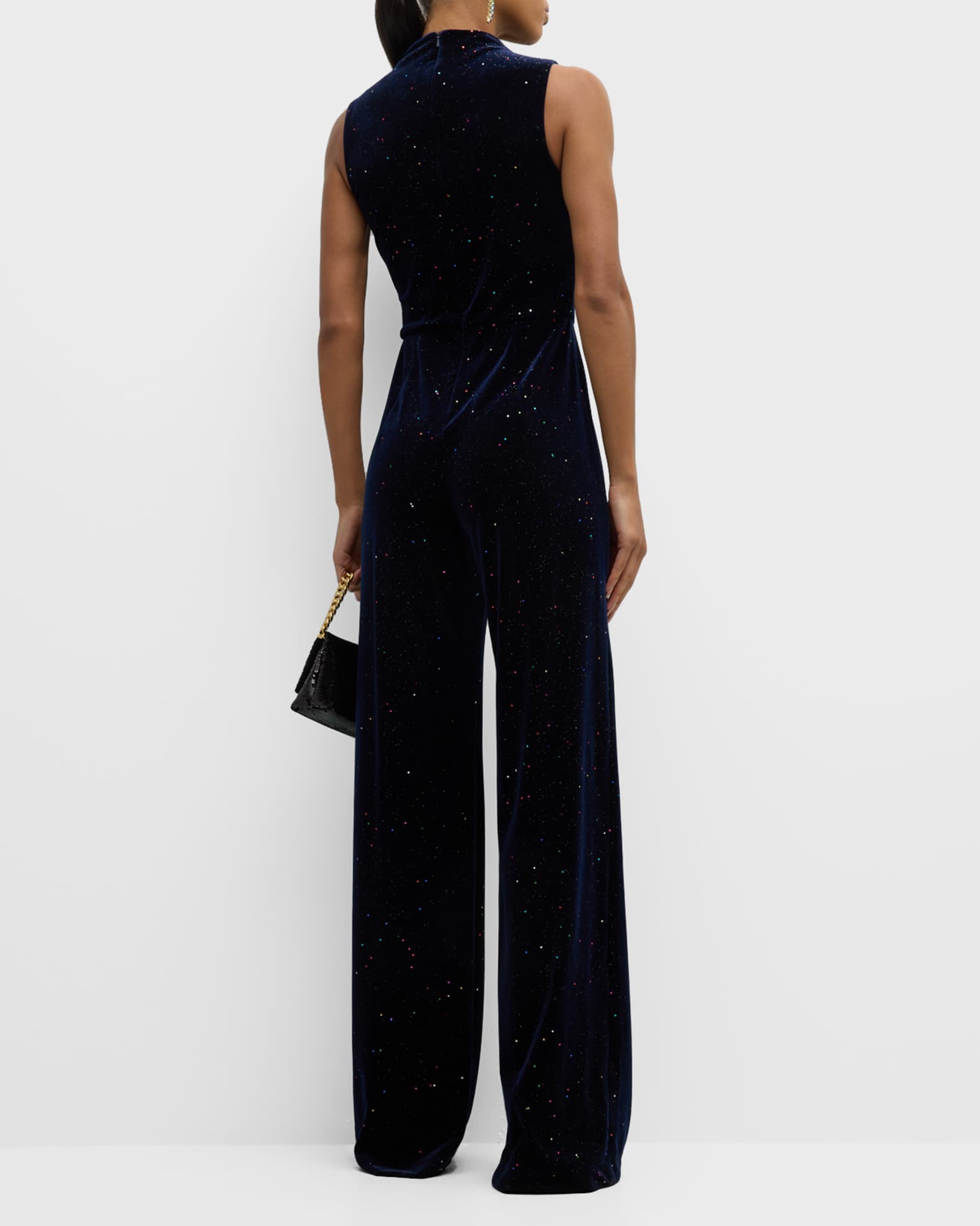 Black Halo Corrine Mock-Neck Glitter Velvet Jumpsuit | Neiman Marcus