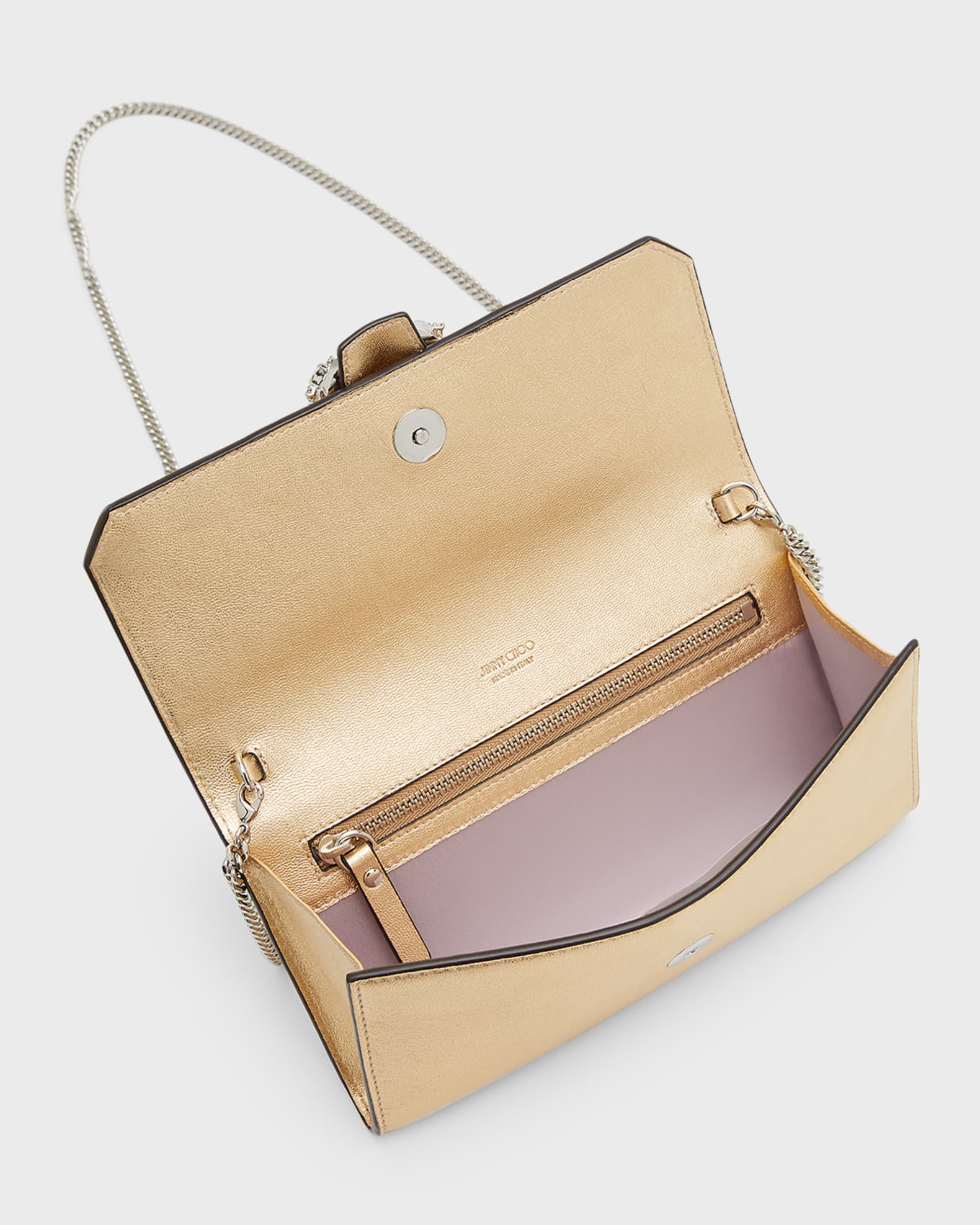 Jimmy Choo Madeline Mini Metallic Crystal Wallet with Chain | Neiman Marcus