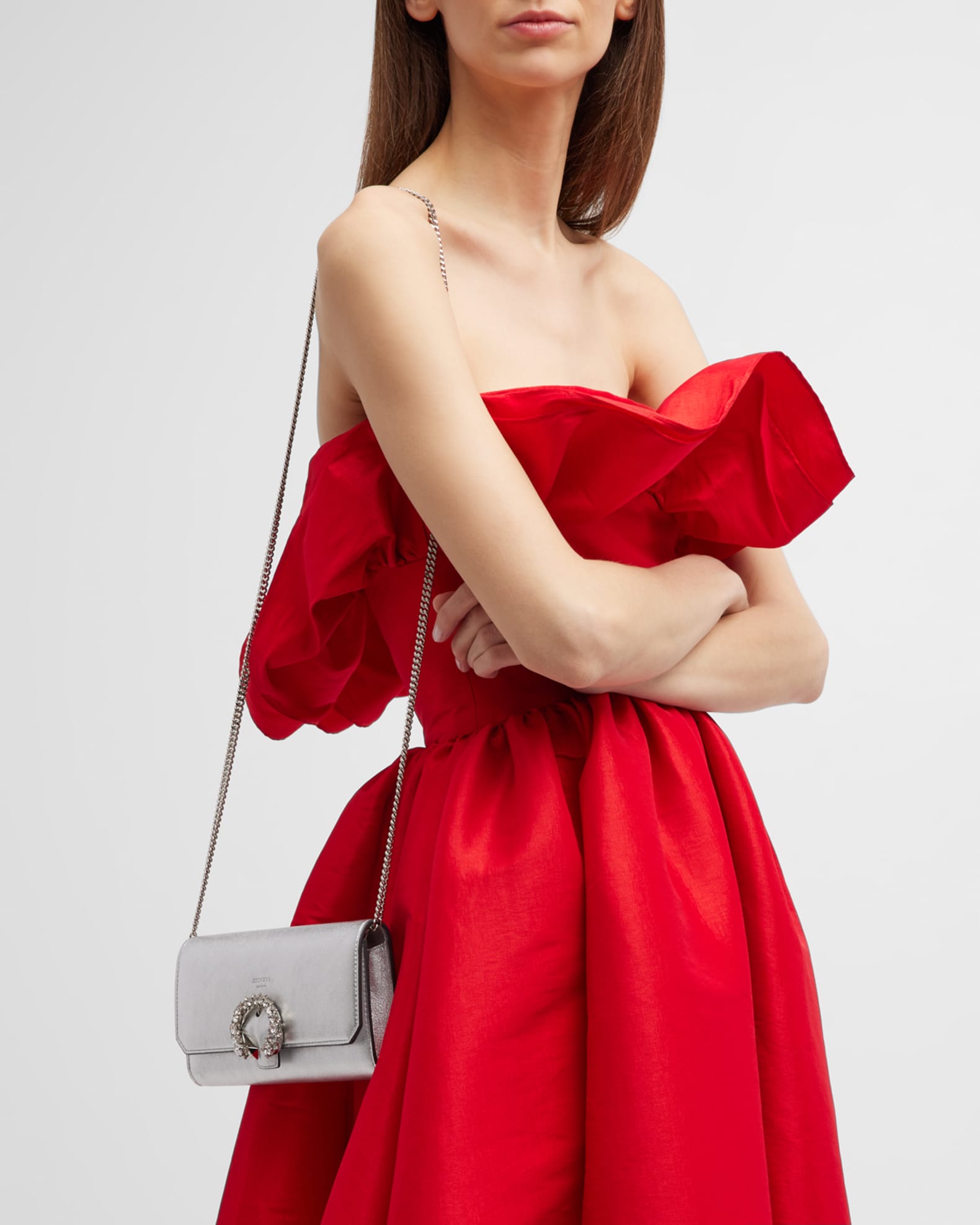 Madeline Mini Metallic Crystal Wallet with Chain | Neiman Marcus