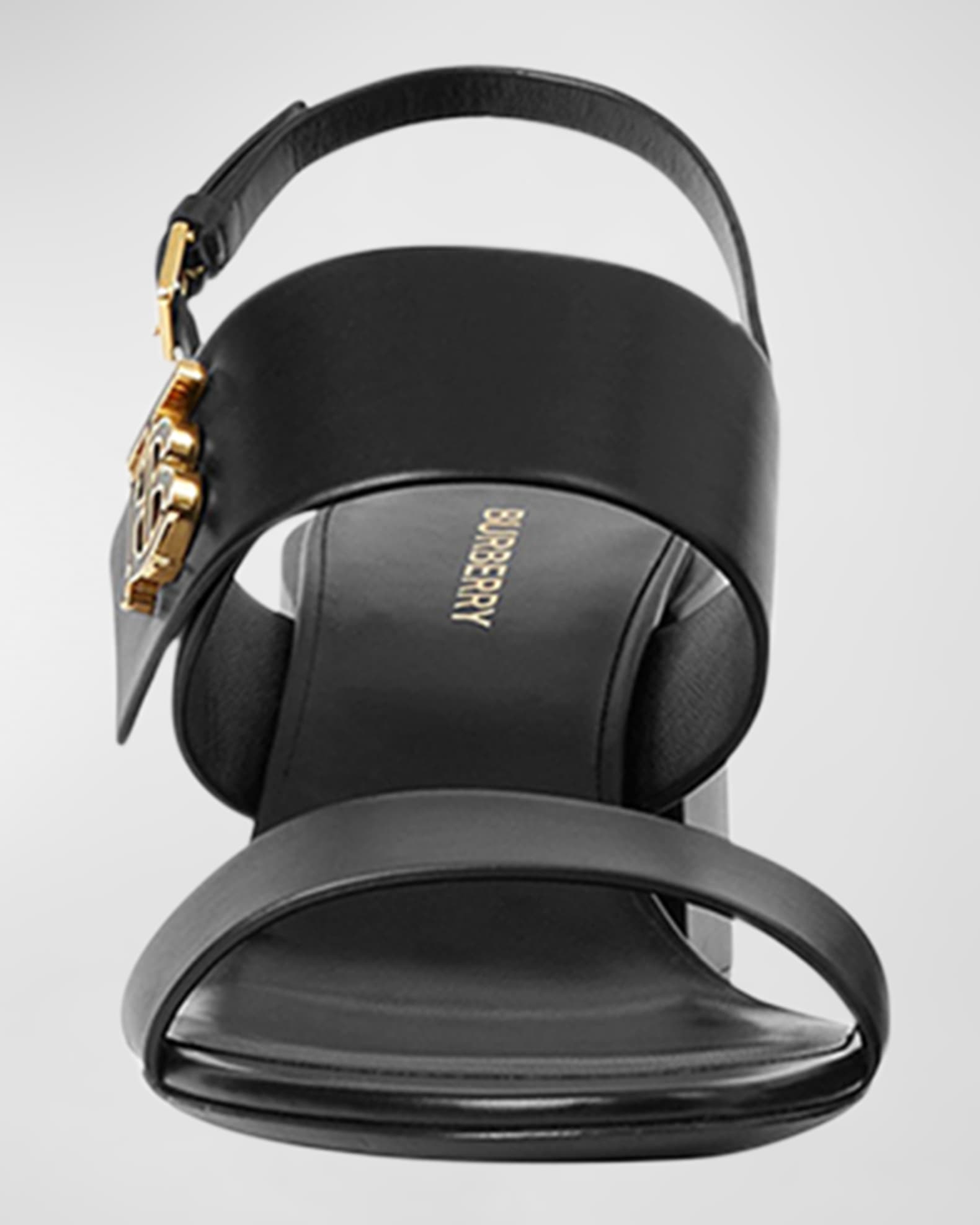Burberry Virginia Leather Monogram Slingback Sandals | Neiman Marcus