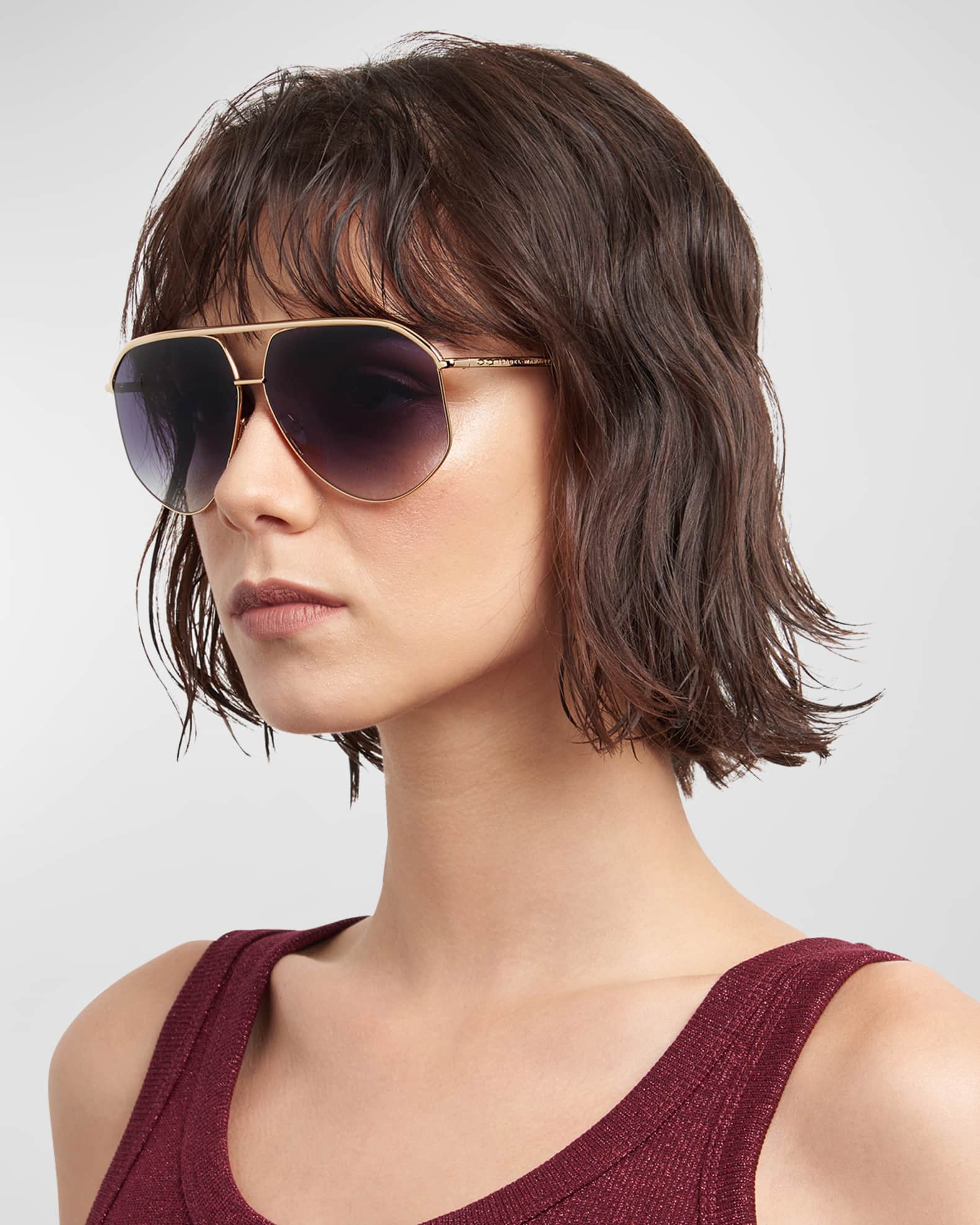 Isabel Marant Angular Stainless Steel Aviator Sunglasses | Neiman Marcus