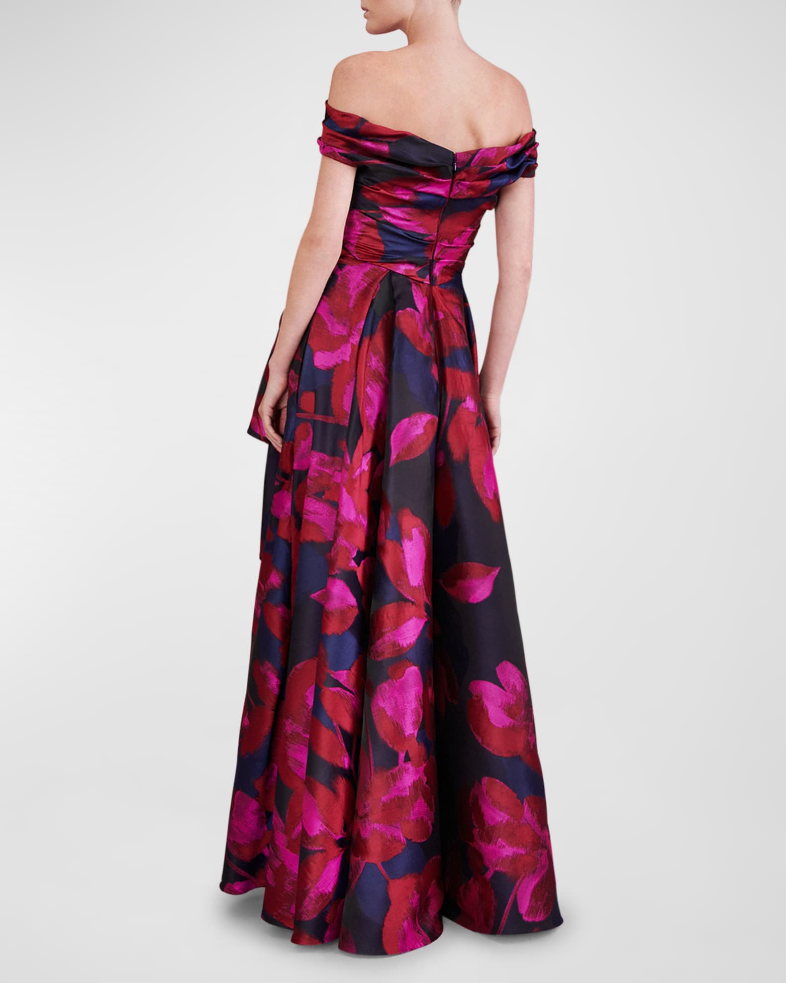 Talbot Runhof Floral Jaquard Draped Bow Off-The-Shoulder Ball Gown ...