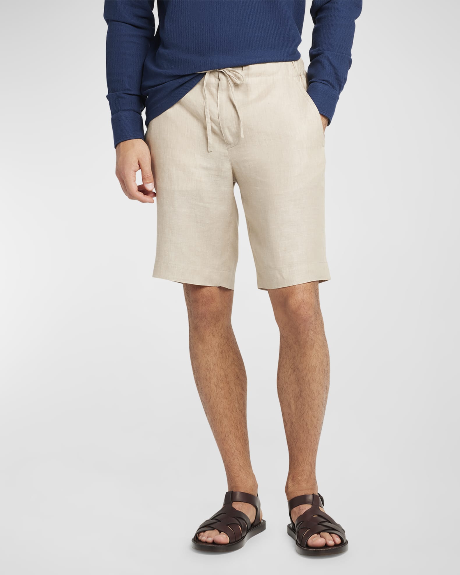 Loro Piana Men's Linen Drawstring Bermuda Shorts | Neiman Marcus