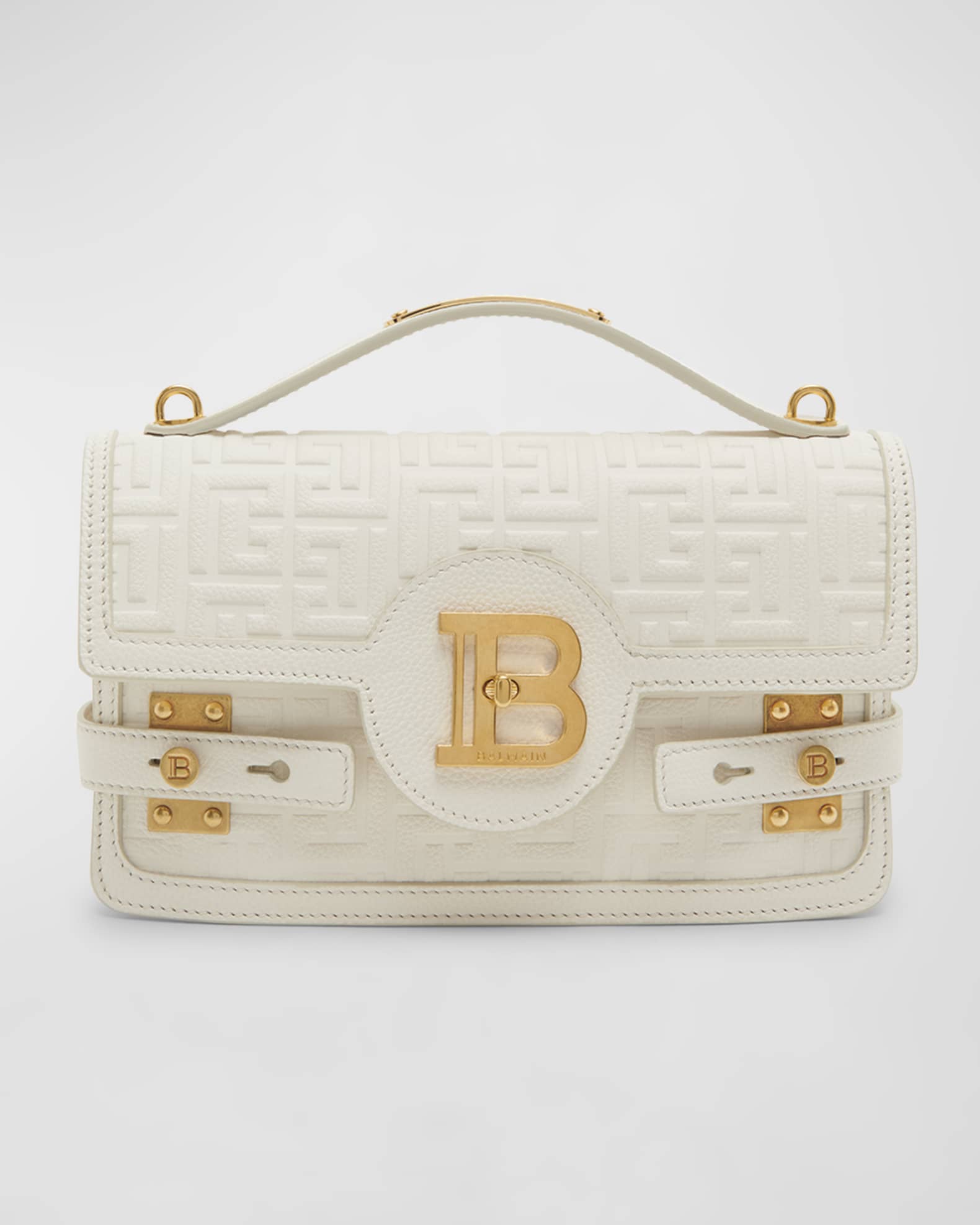 Balmain BBuzz 24 Shoulder Bag in Monogram Grained Leather | Neiman Marcus