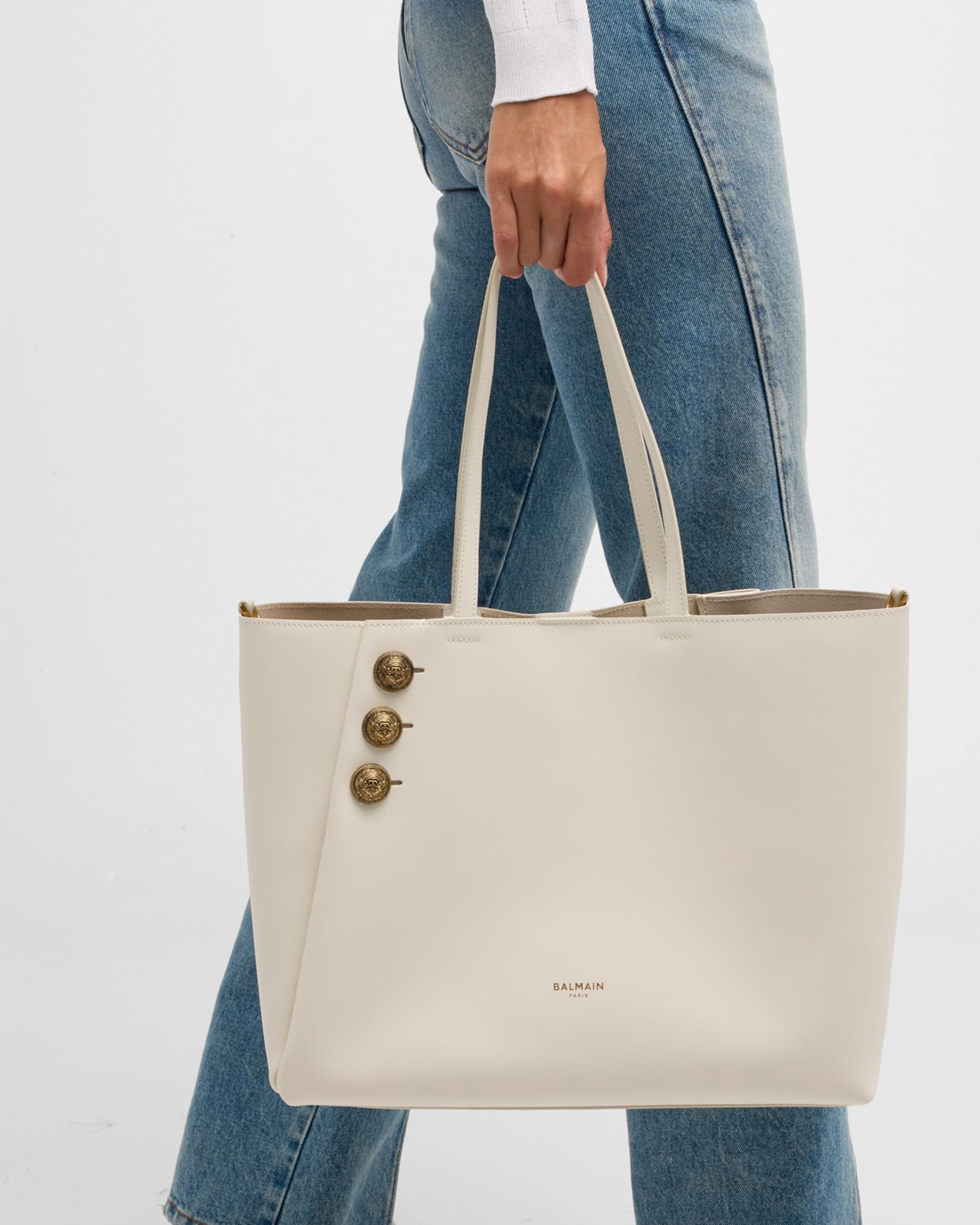 Balmain Embleme Shopper Tote Bag in Smooth Leather | Neiman Marcus