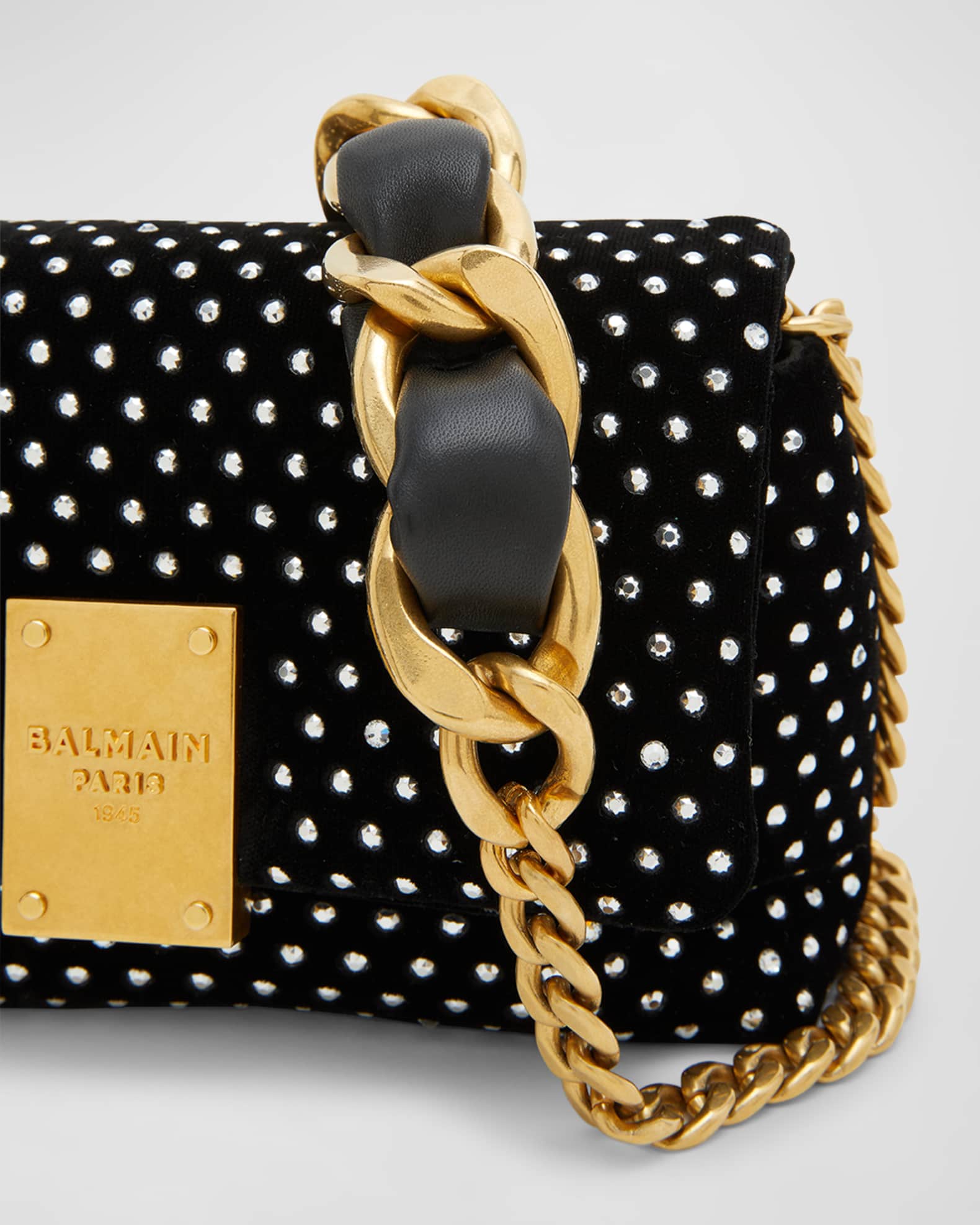 Balmain 1945 Soft Mini Shoulder Bag in Velvet with Crystals | Neiman Marcus