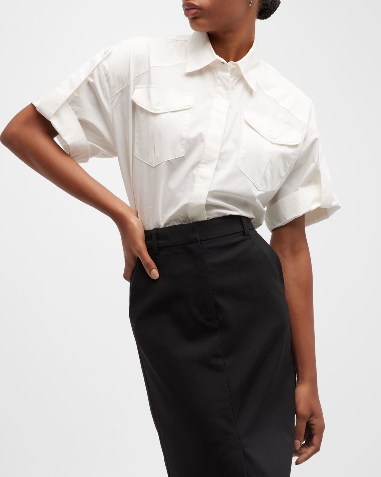 Co Cotton Utility Shirt with Rolled Cuffs | Neiman Marcus