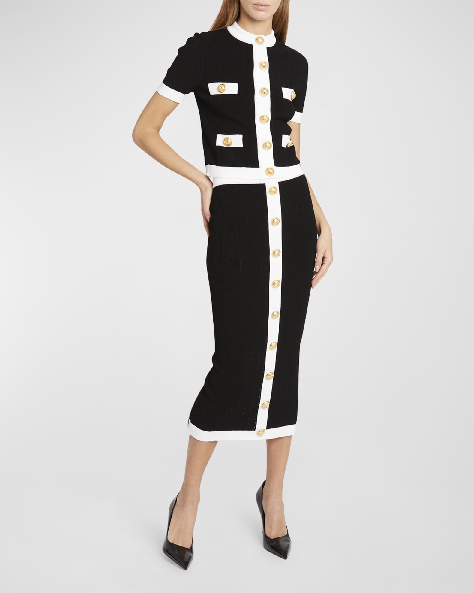 Balmain Contrast-Trim Cardigan with Four Pocket Detail | Neiman Marcus