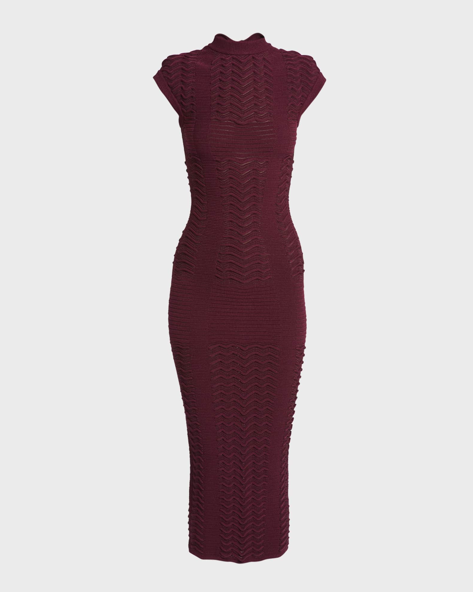 Balmain Chevron 3D Knit Mock-Neck Midi Dress | Neiman Marcus
