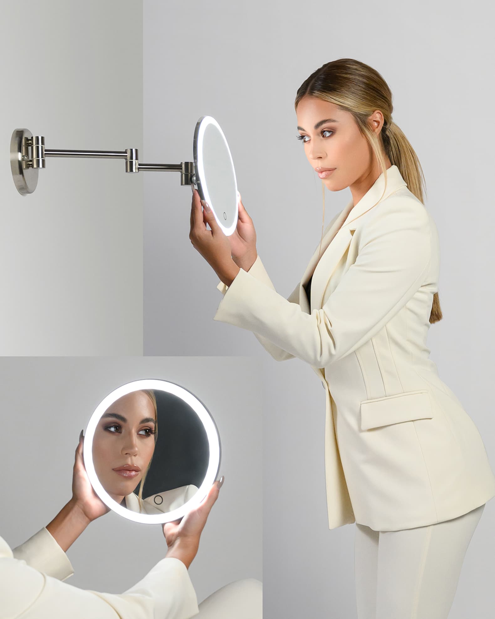 Ilios Rechargeable Round Wall Makeup Mirror With 1X Magnification ...
