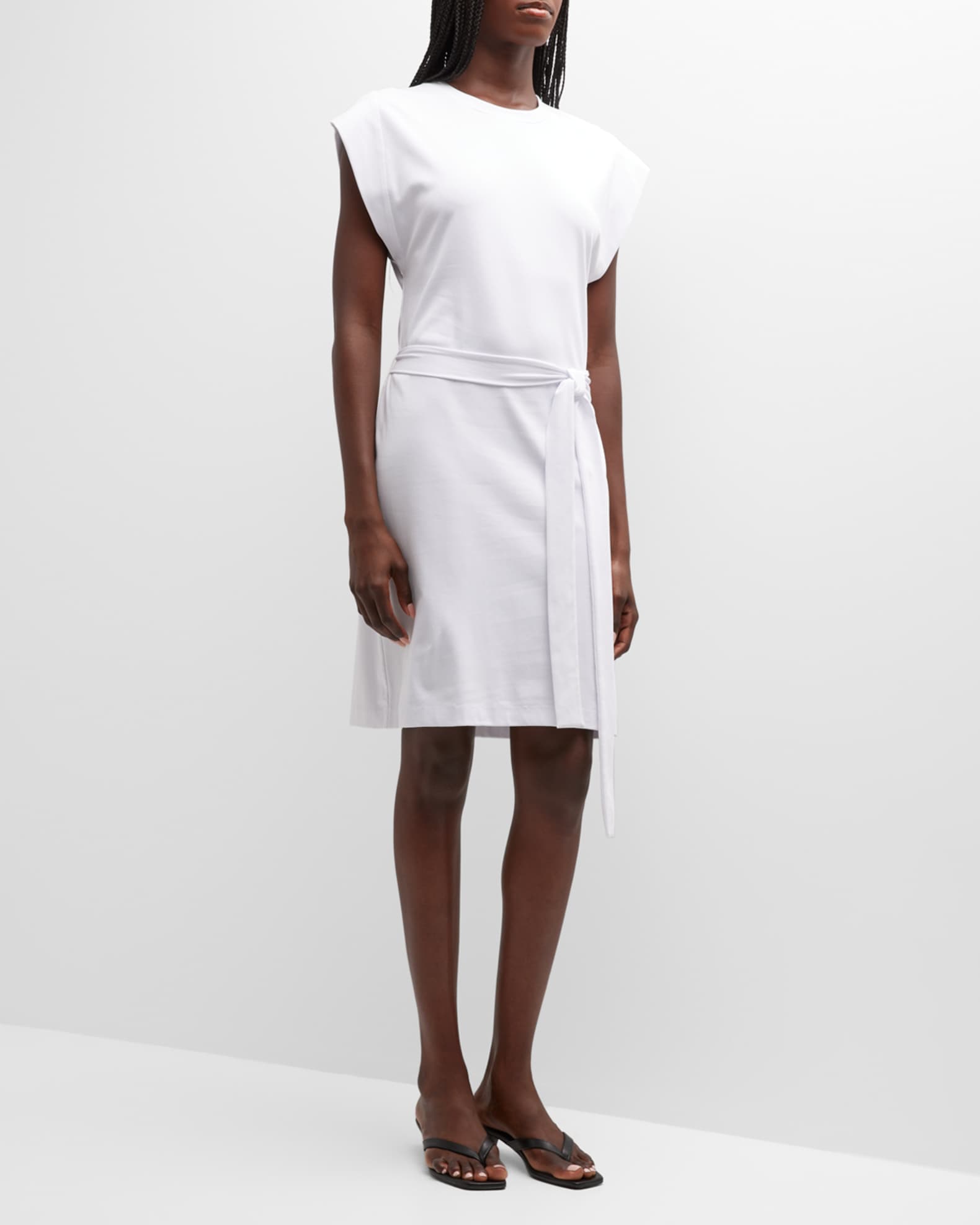Vince Crewneck Belted Mini Muscle Dress | Neiman Marcus