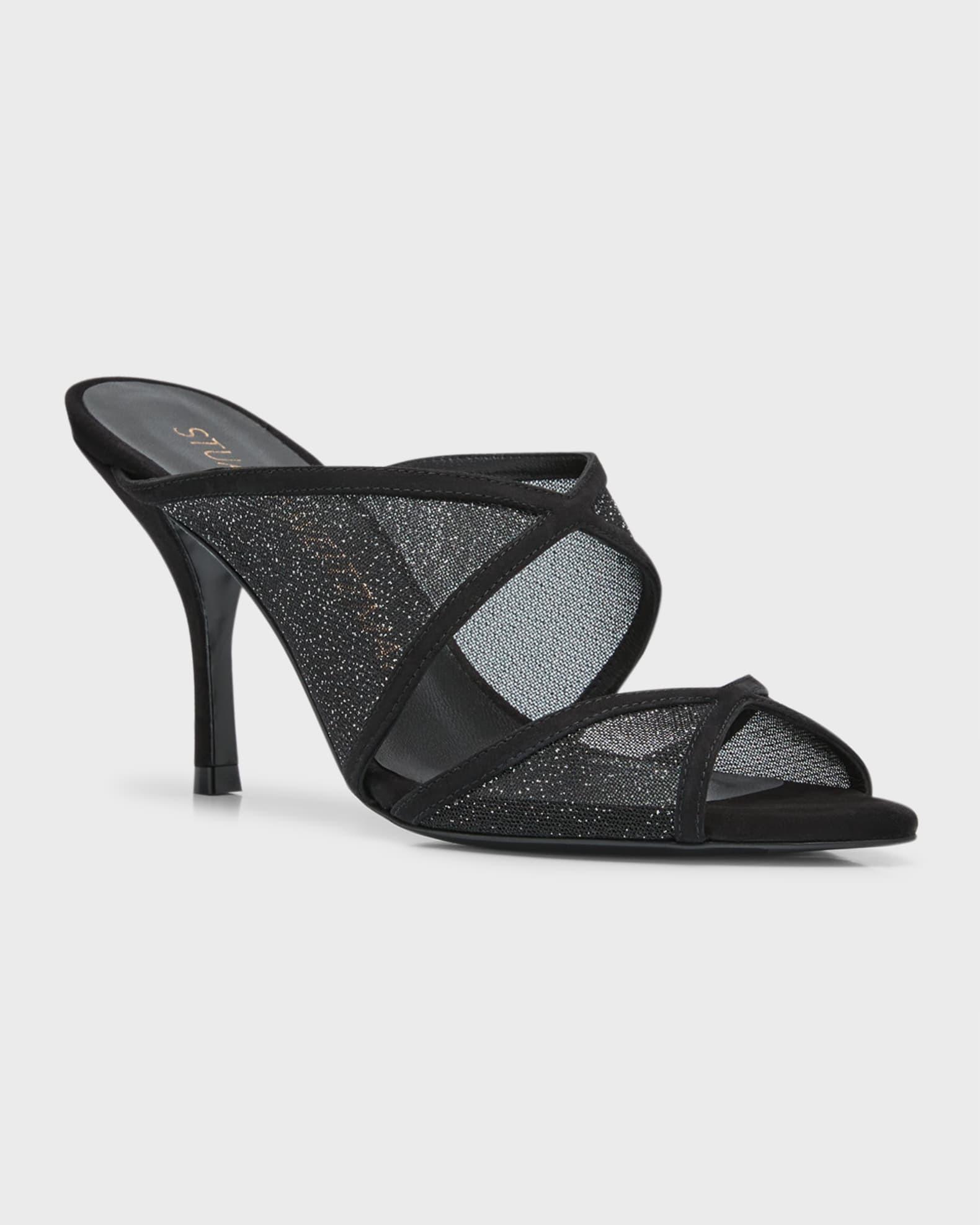 Stuart Weitzman Noche Glitter Mesh Mule Sandals | Neiman Marcus