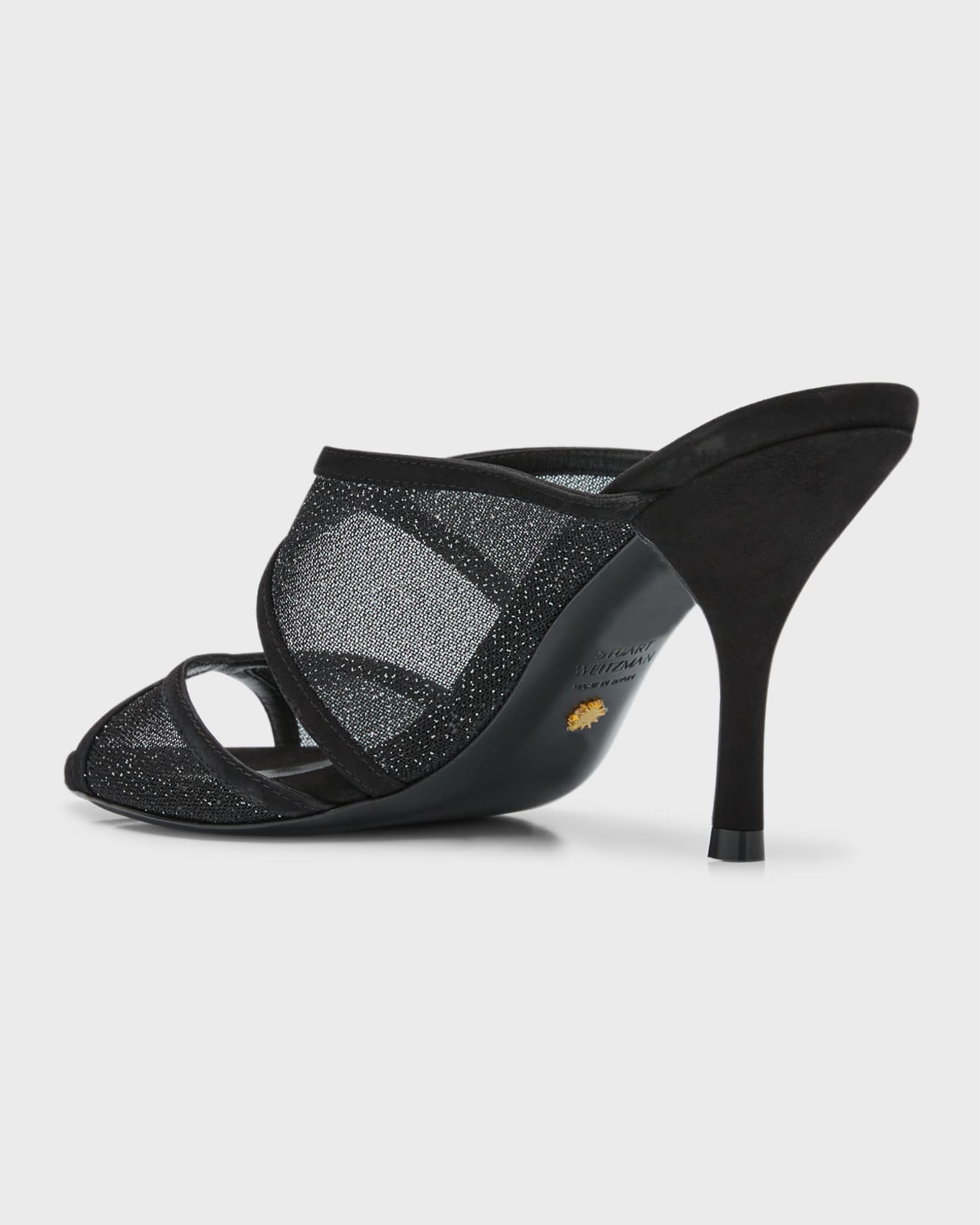 Stuart Weitzman Noche Glitter Mesh Mule Sandals | Neiman Marcus