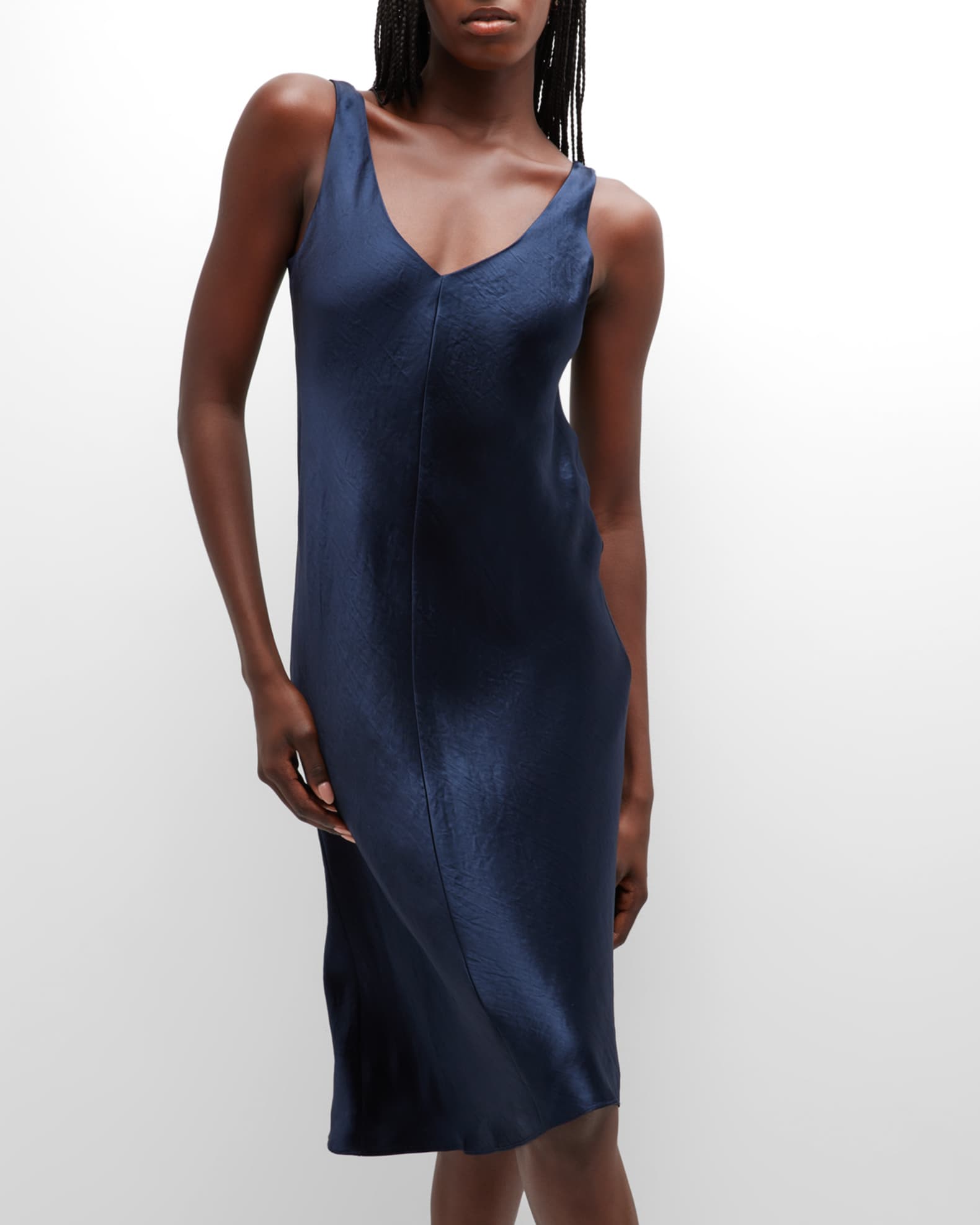 Vince Double V-Neck Slip Midi Dress | Neiman Marcus