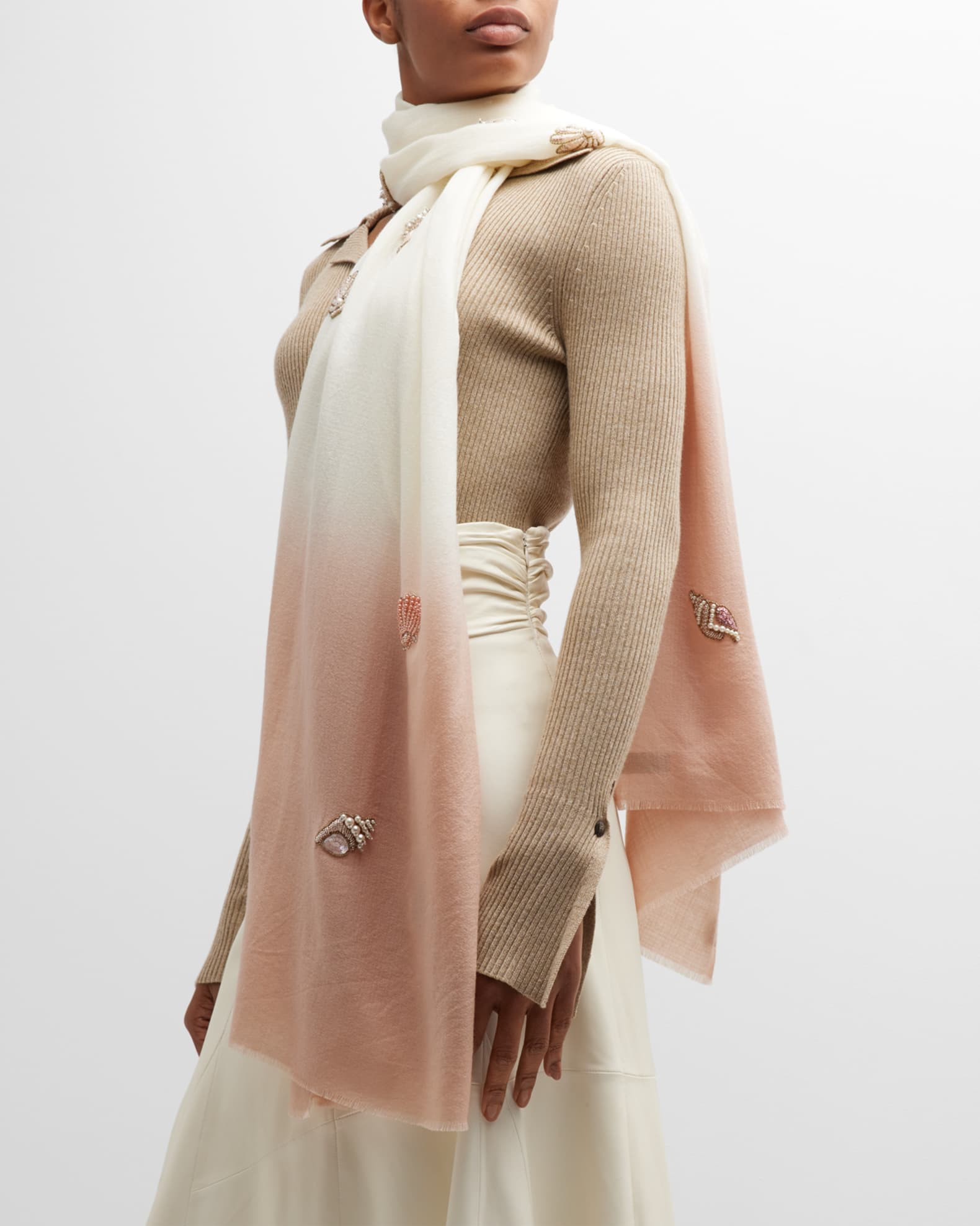 Janavi India Pastel Shells Pearly Wool Scarf | Neiman Marcus