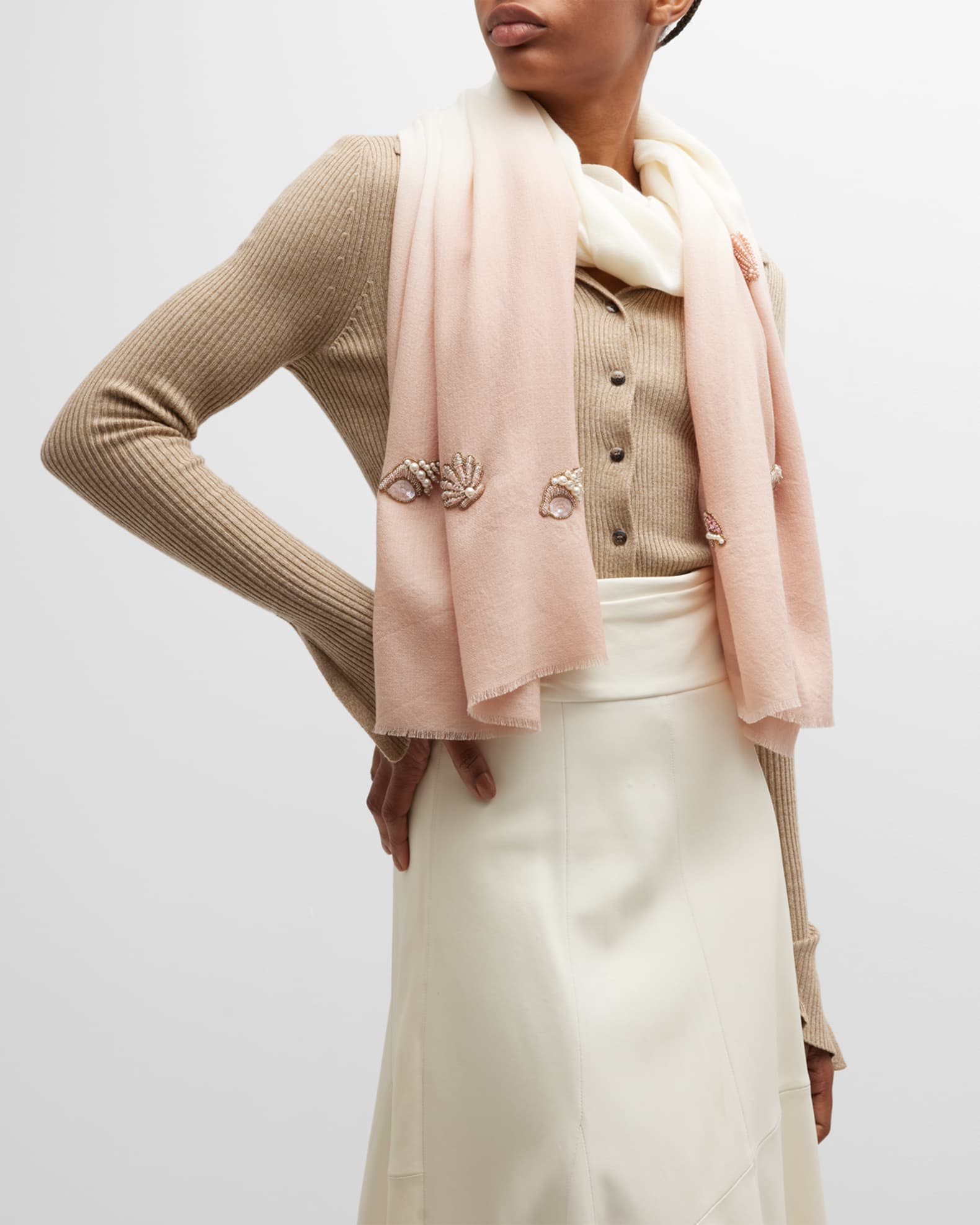 Janavi India Pastel Shells Pearly Wool Scarf | Neiman Marcus