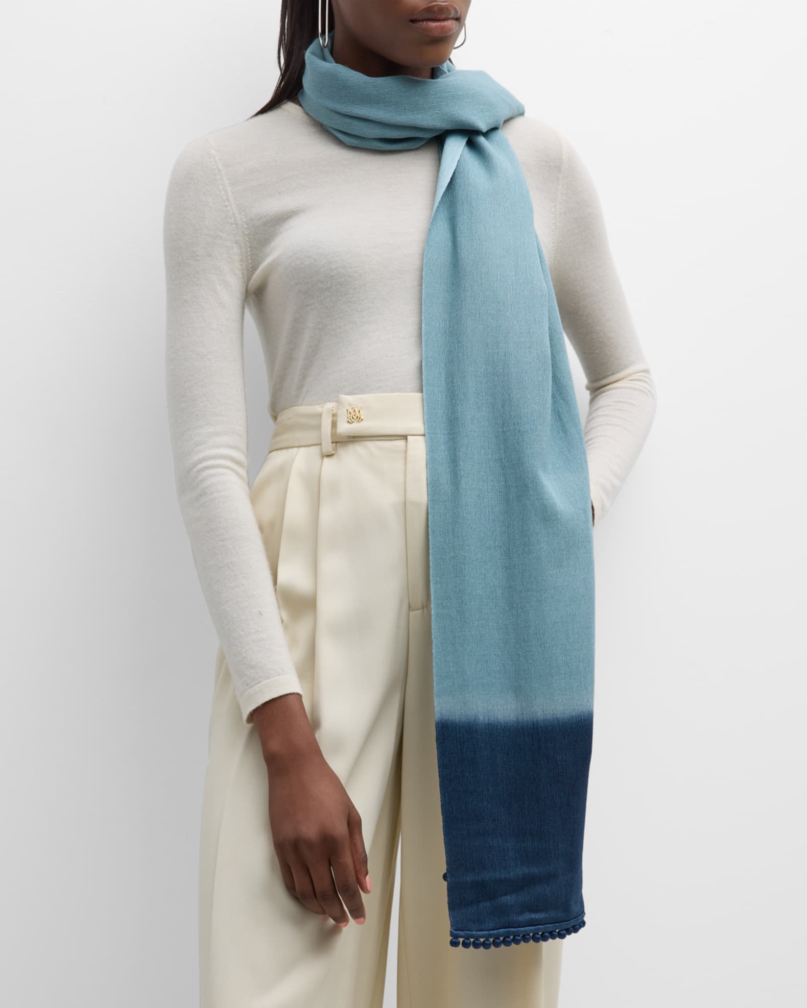 Bajra Ombre Cashmere-Silk Scarf With Pom-Pom Trim | Neiman Marcus