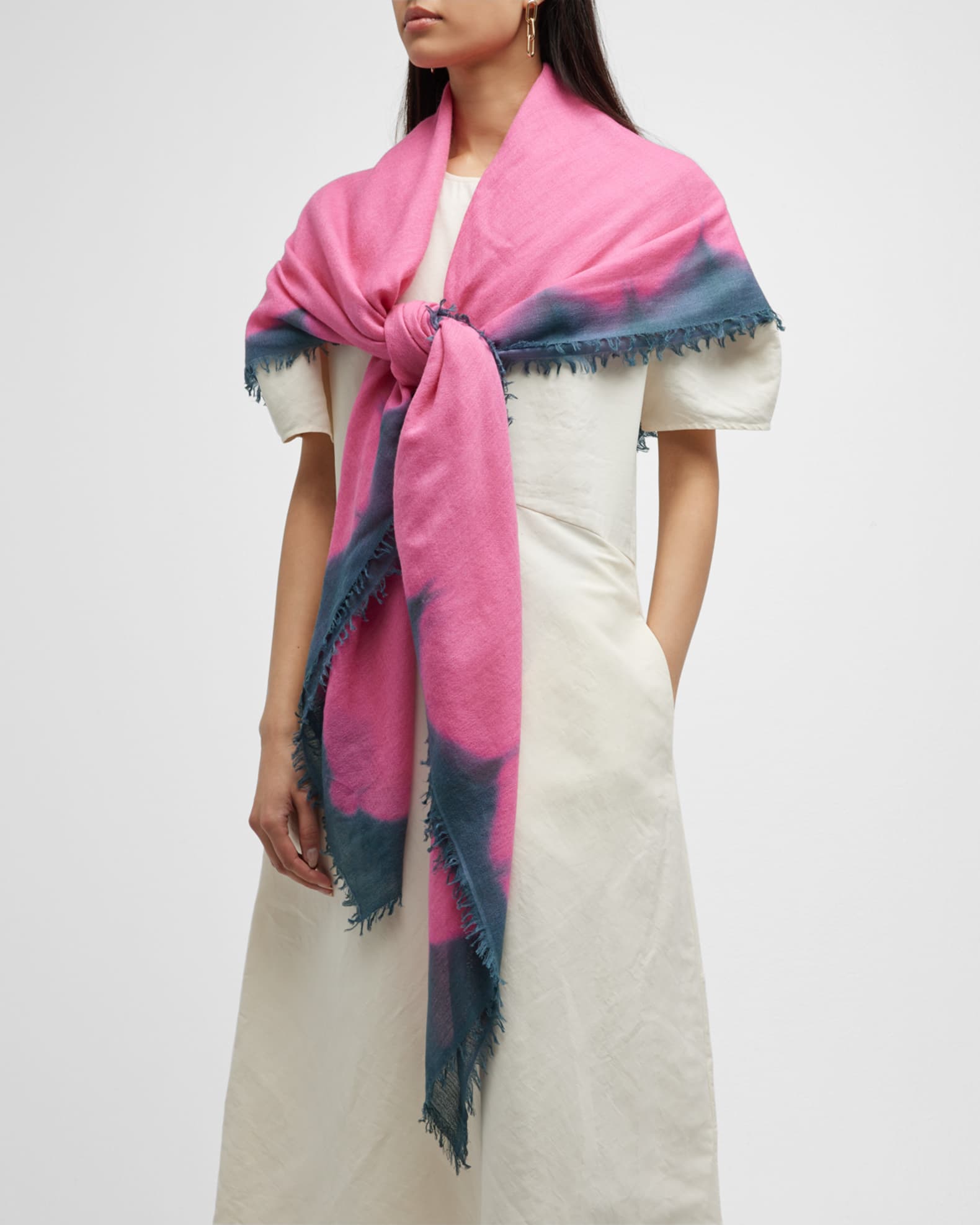 Bajra Two-Tone Border Wool & Silk Scarf | Neiman Marcus