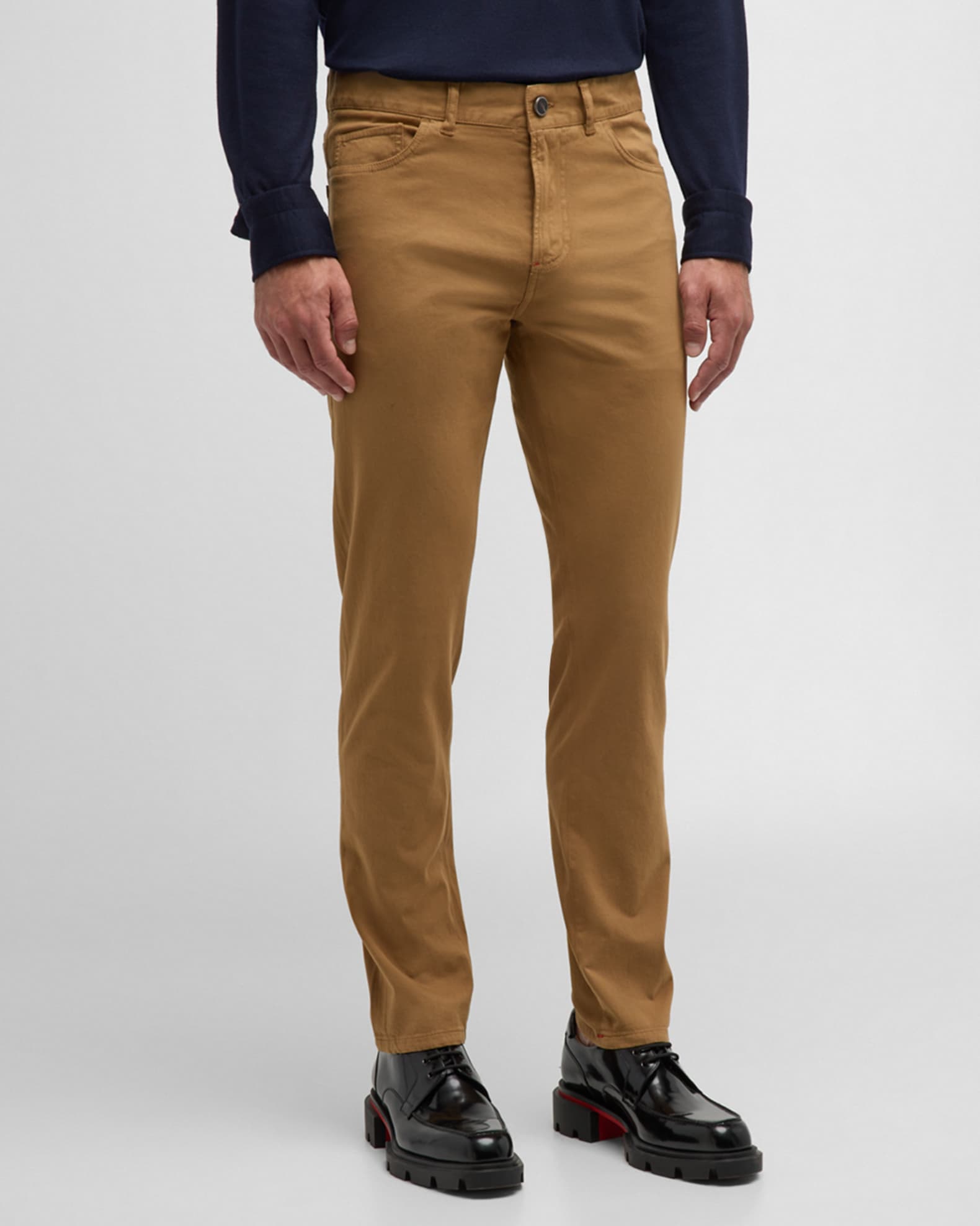 Isaia Men's Cashmere-Cotton Slim 5-Pocket Pants | Neiman Marcus