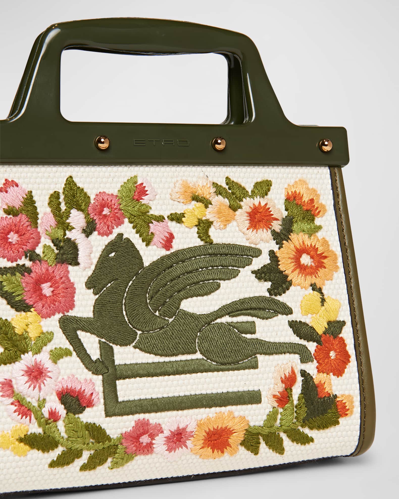 Etro LoveTrotter Embroidered Logo Floral Top-Handle Bag | Neiman Marcus