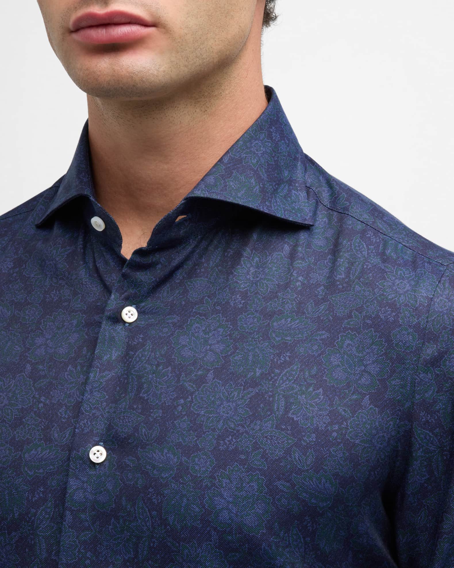 Isaia Men's Tonal Floral-Print Sport Shirt | Neiman Marcus